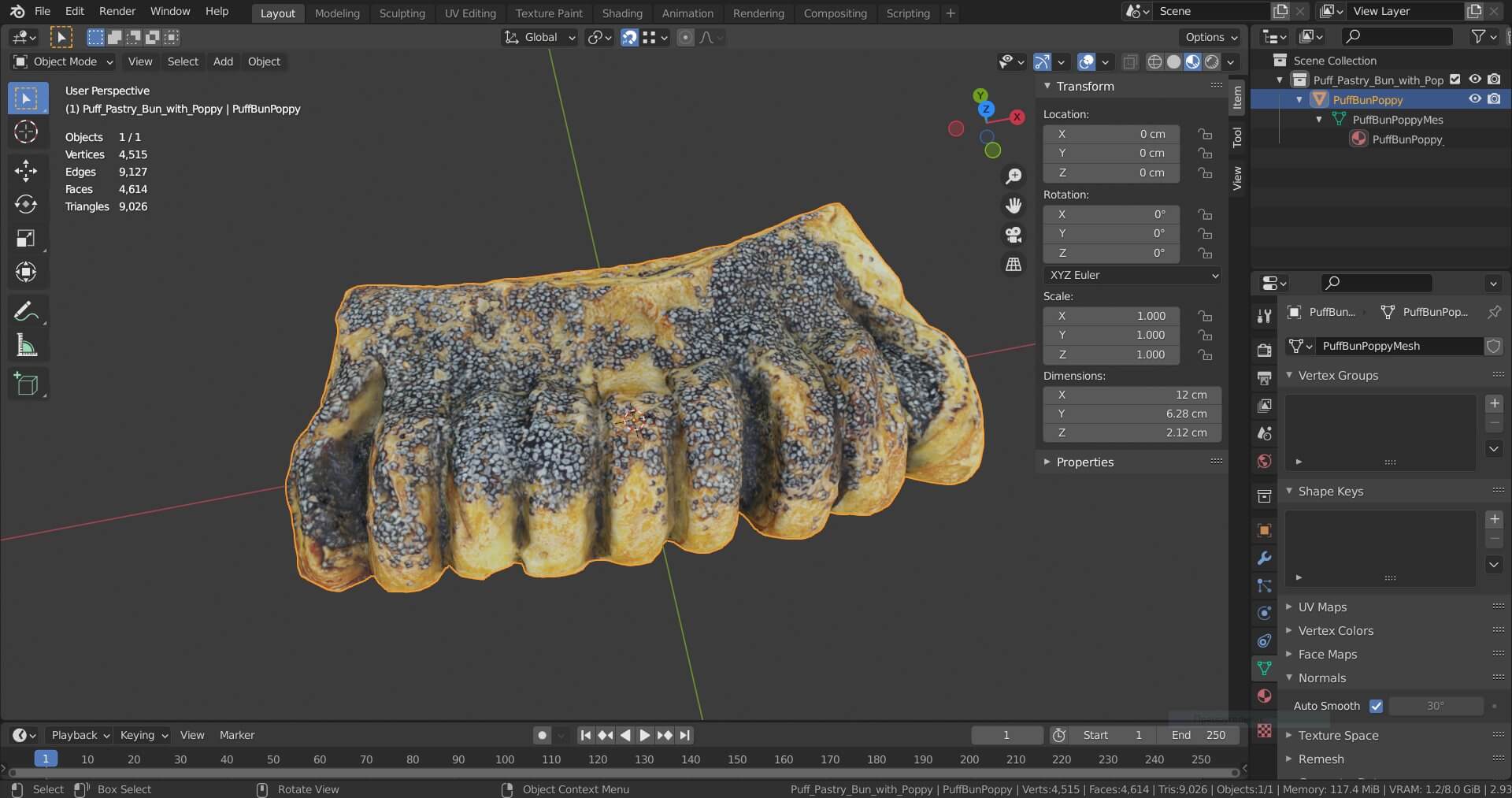 Puff Pastry Bun with Poppy - 3D Model by Grishmanovskij Anton