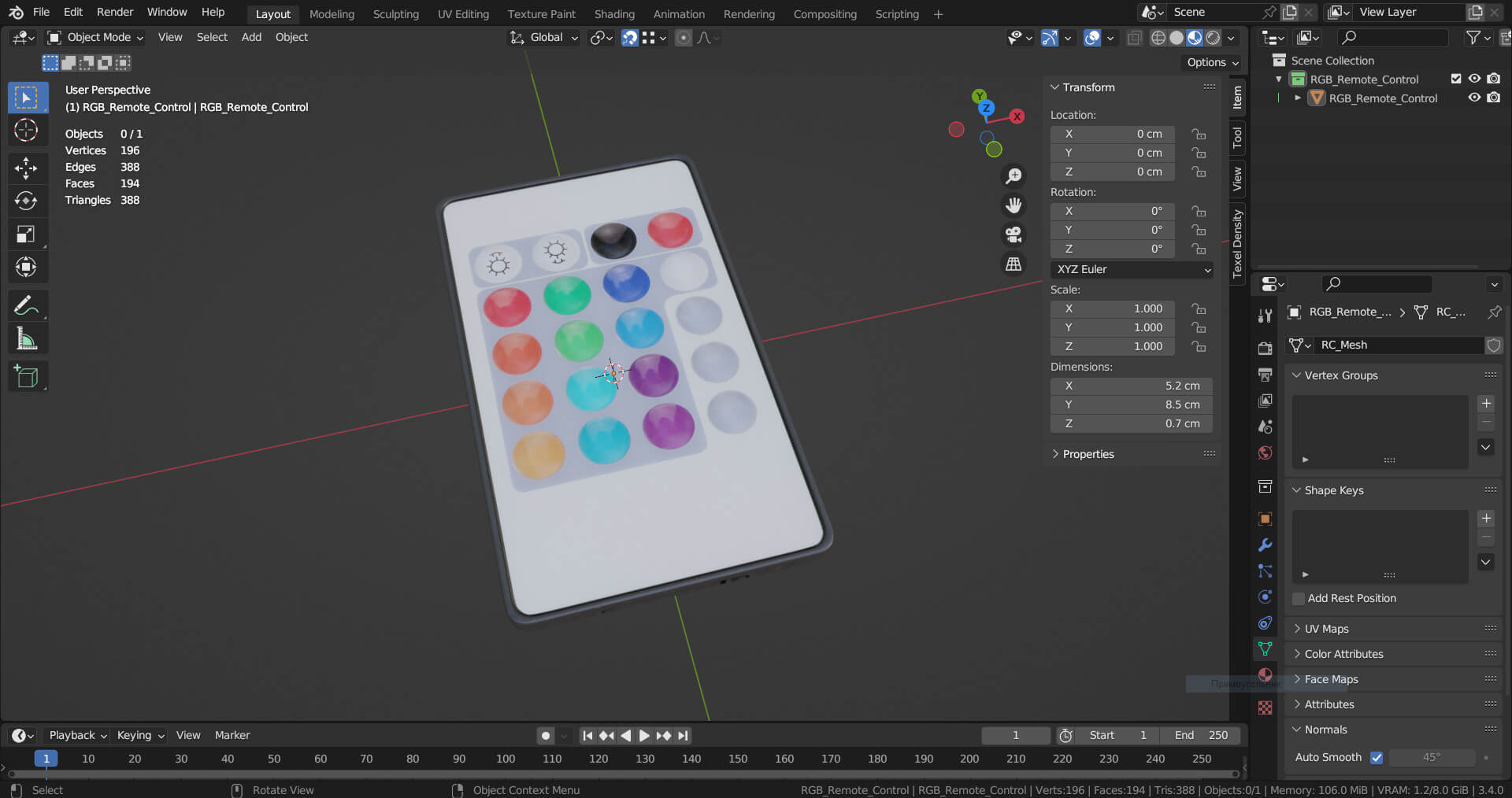 RGB Remote Control - 3D Model by Grishmanovskij Anton
