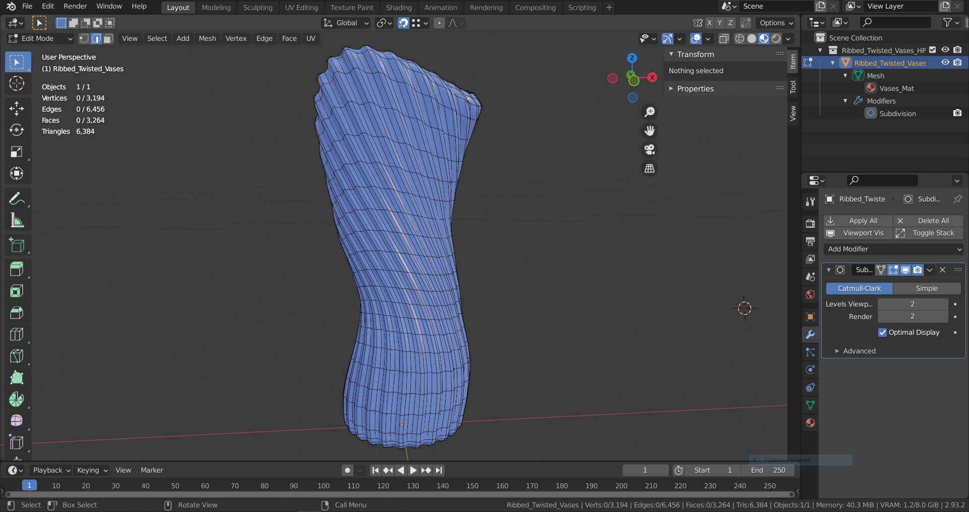 Ribbed Twisted Vase - 3D Model by Grishmanovskij Anton
