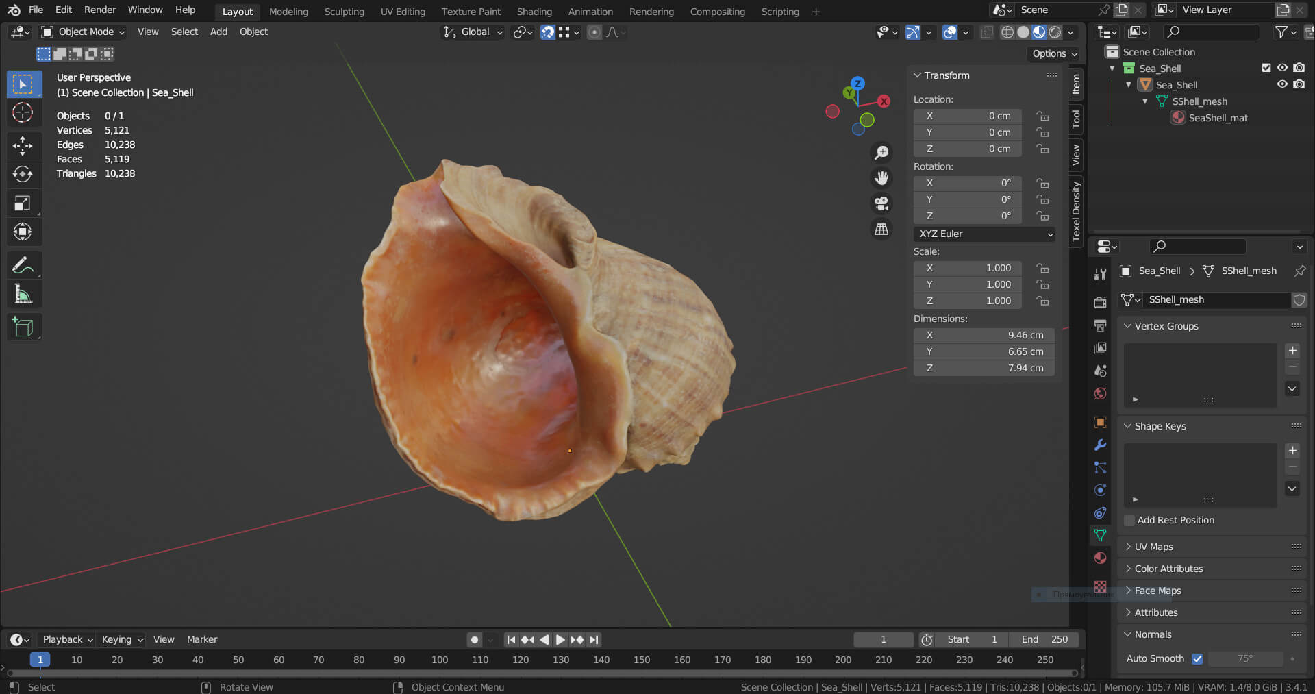 Sea Shell - 3D Model by Grishmanovskij Anton