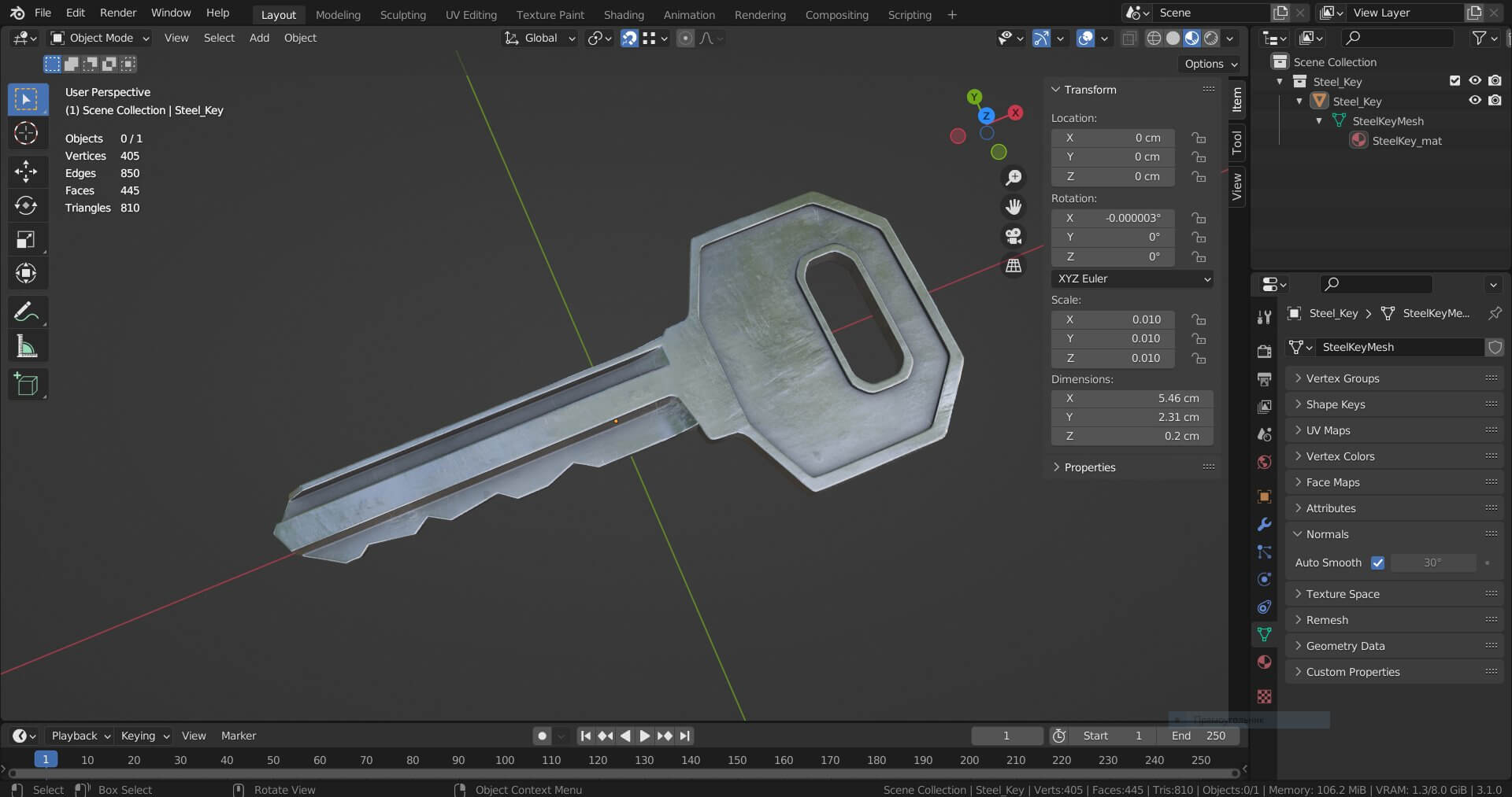 Steel Key - 3D Model by Grishmanovskij Anton