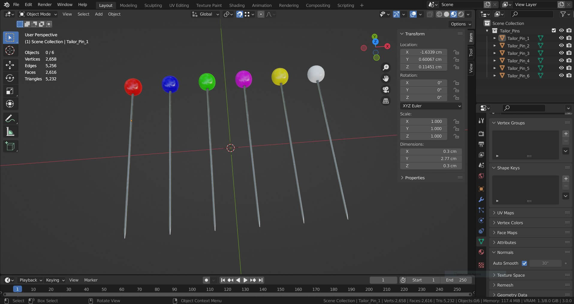 Tailor Pins - 3D Model by Grishmanovskij Anton