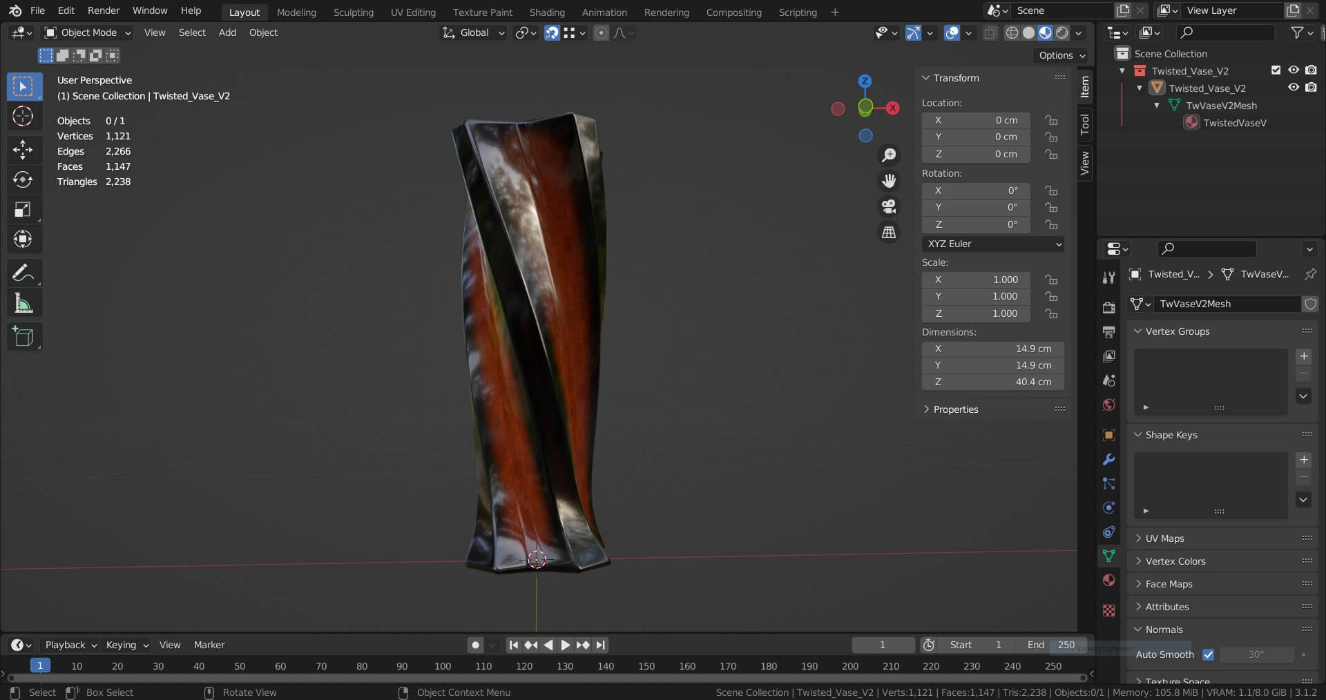 Twisted Vase V2 - 3D Model by Grishmanovskij Anton