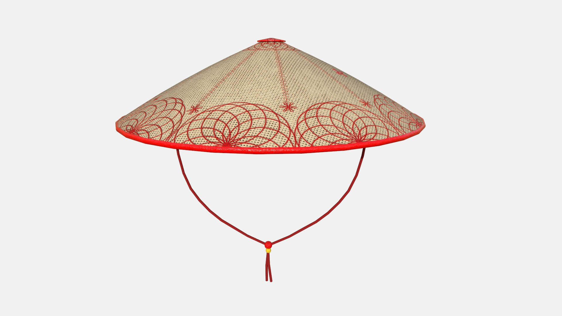 Asian Bamboo Hat 06 - Straw Red 3D Model by gsommer