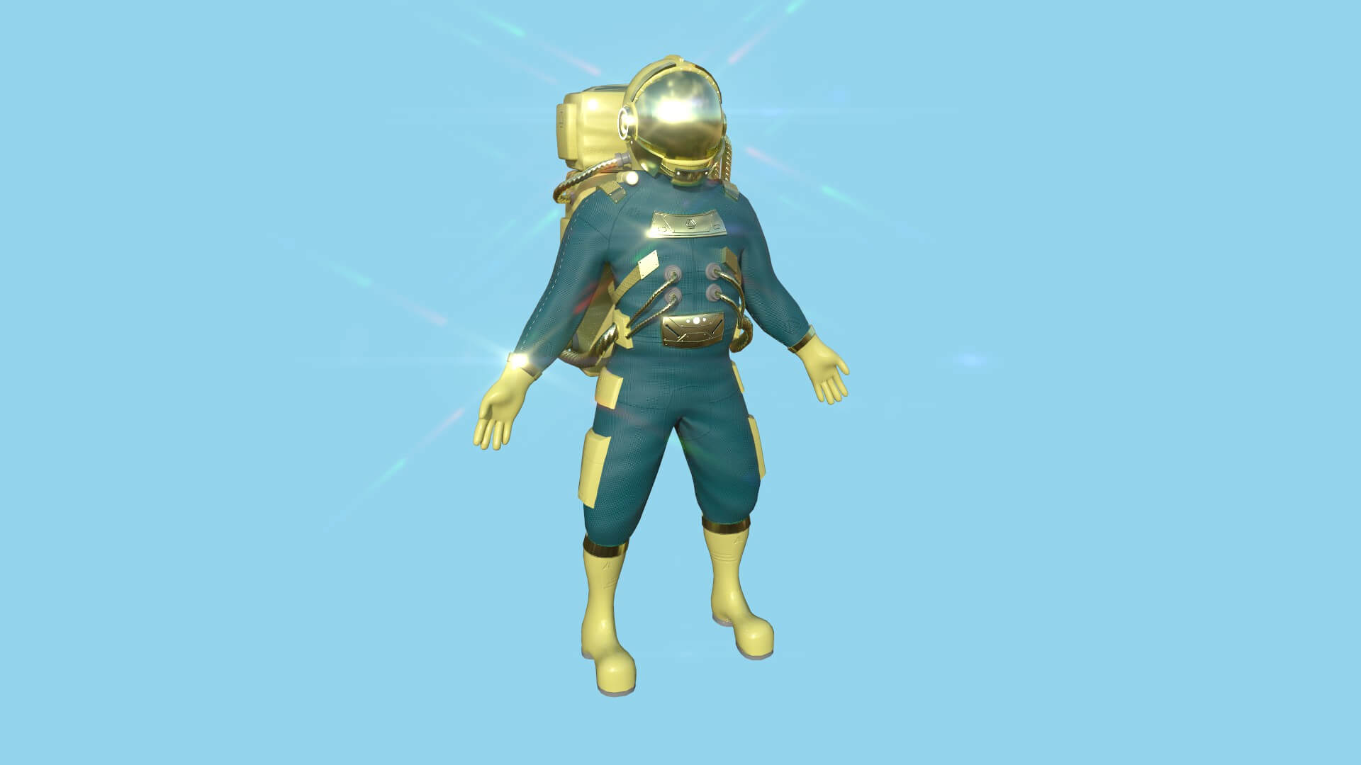 Astronaut Outfit 08 - Green and Yellow 3D Model by gsommer