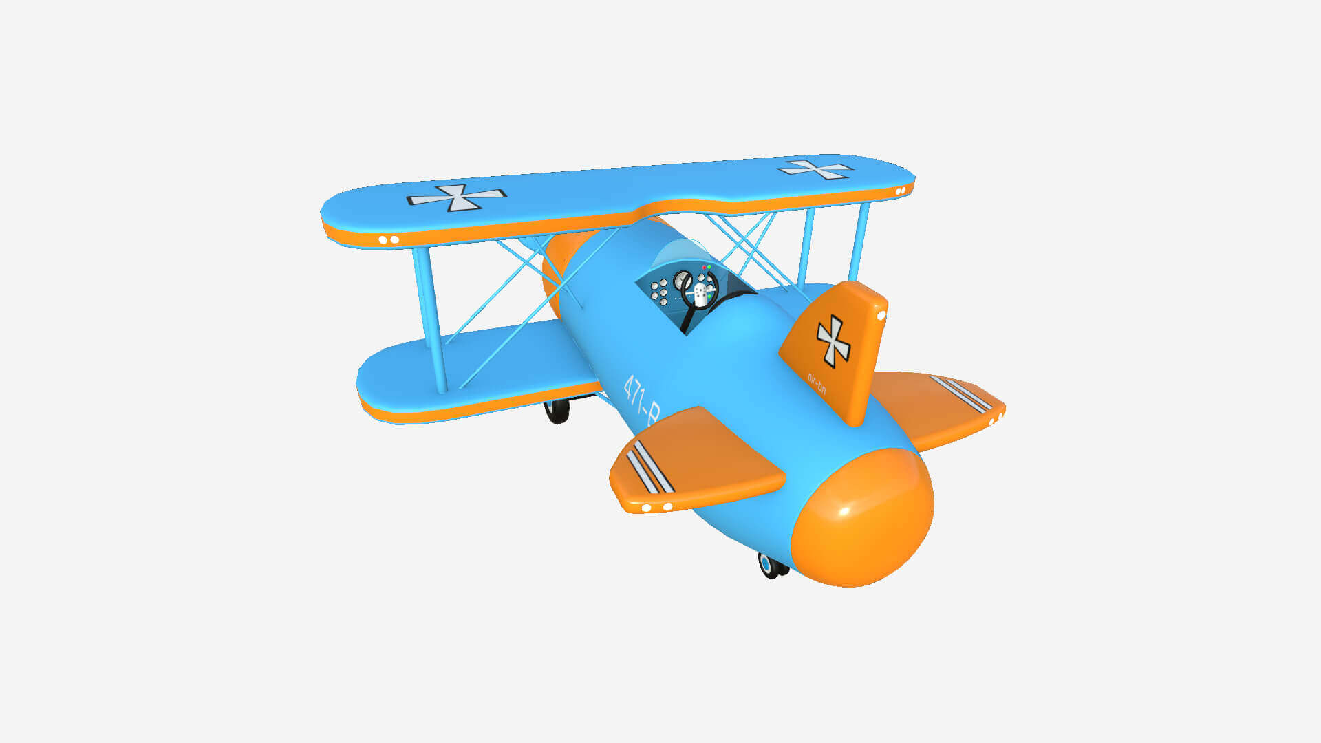 Cartoon Airplane 06 - Blue and Orange 3D Model by gsommer