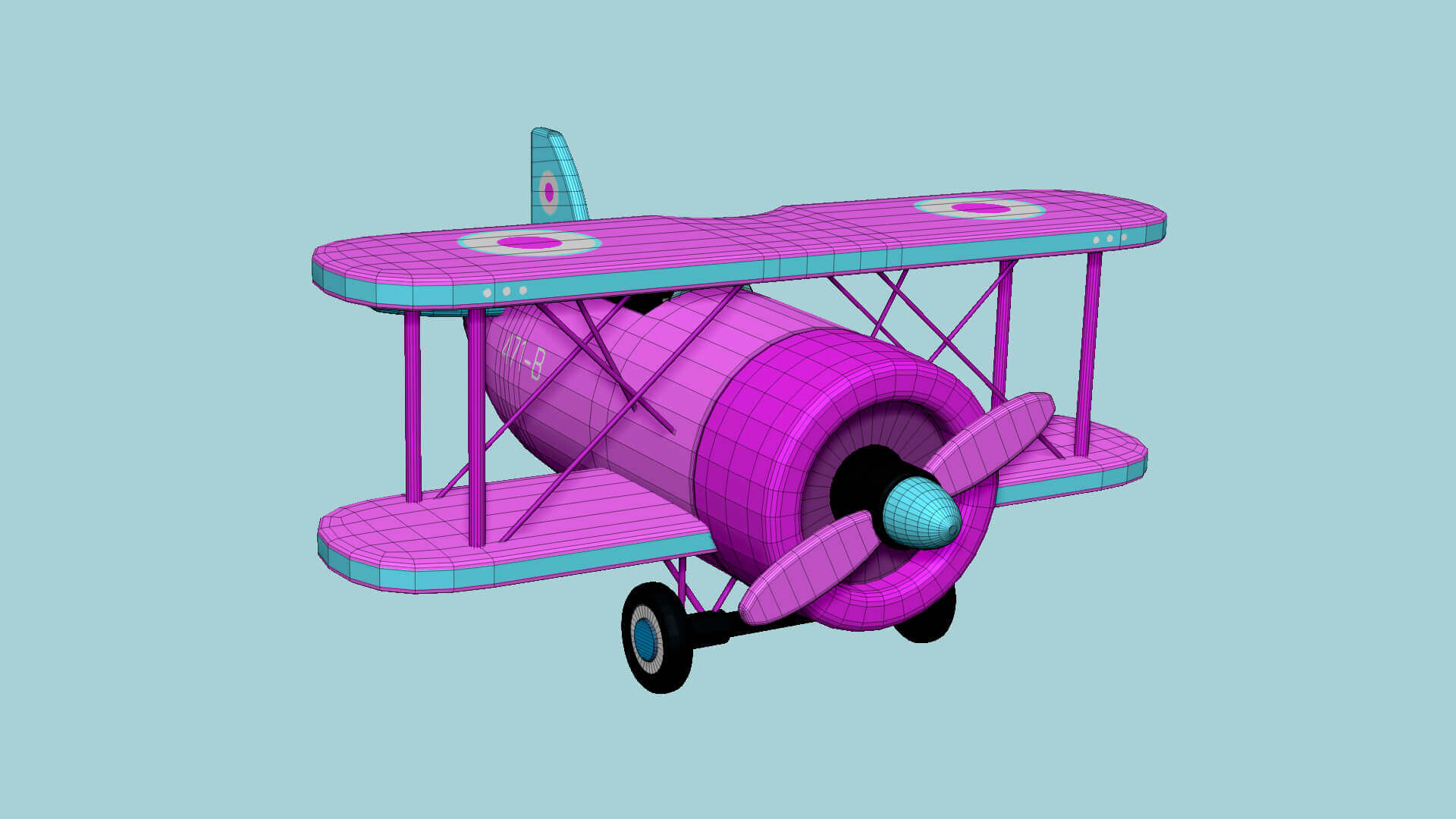 Cartoon Airplane 07 - Blue and Purple 3D Model by gsommer