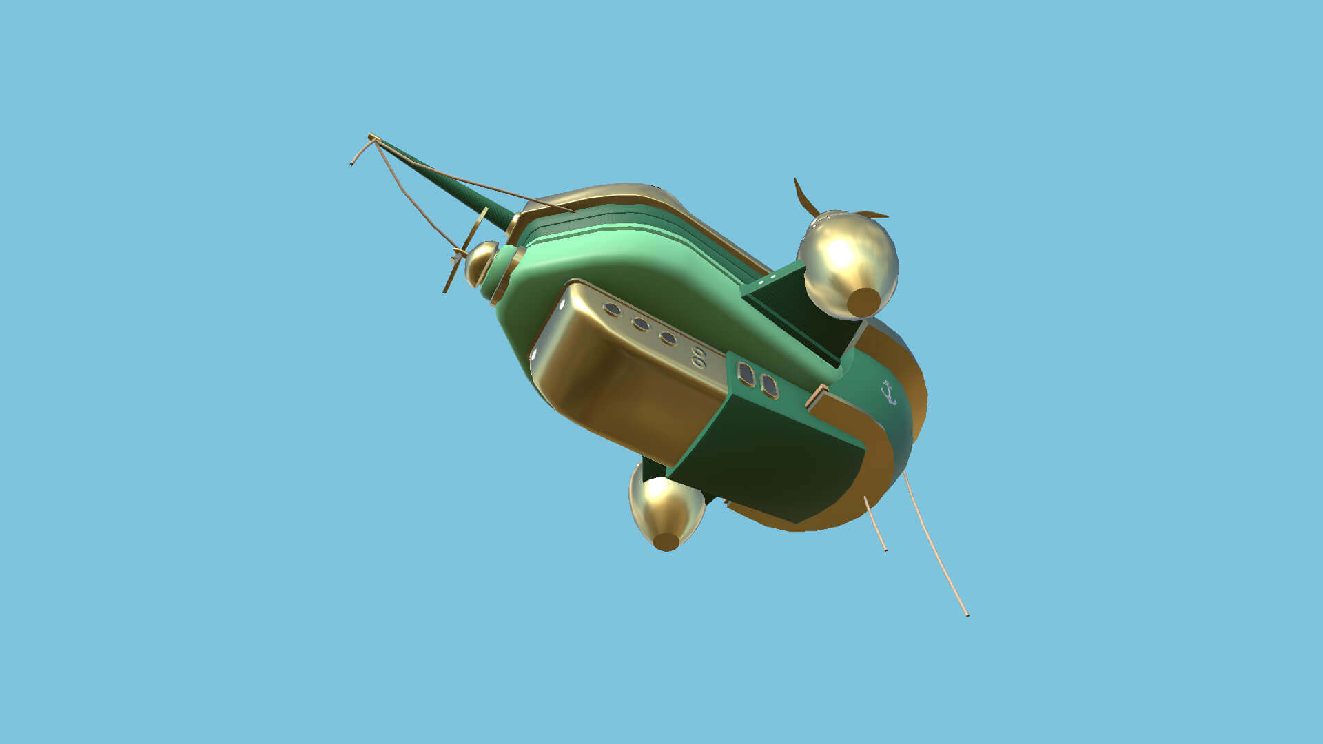 Cartoon Airship 04 - Green and Gold 3D Model by gsommer