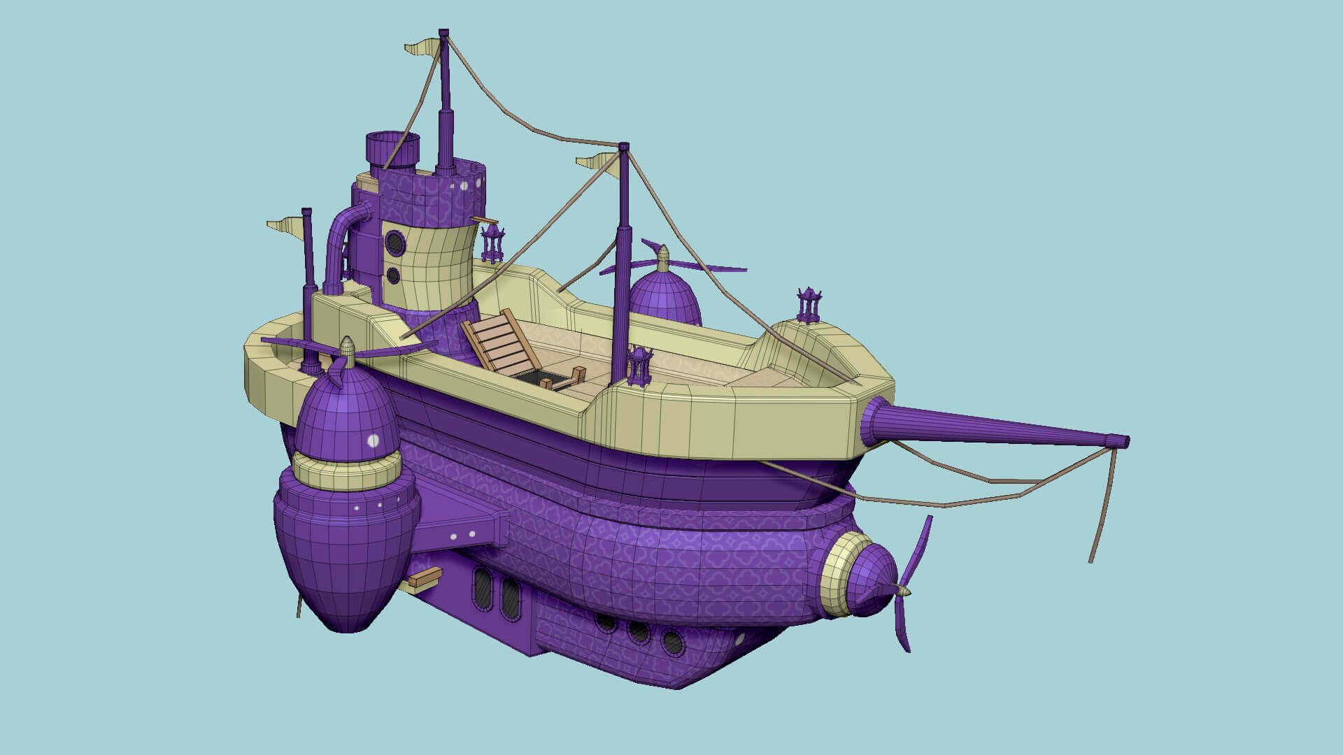 Cartoon Airship 07 - Purple - 3D Model by gsommer