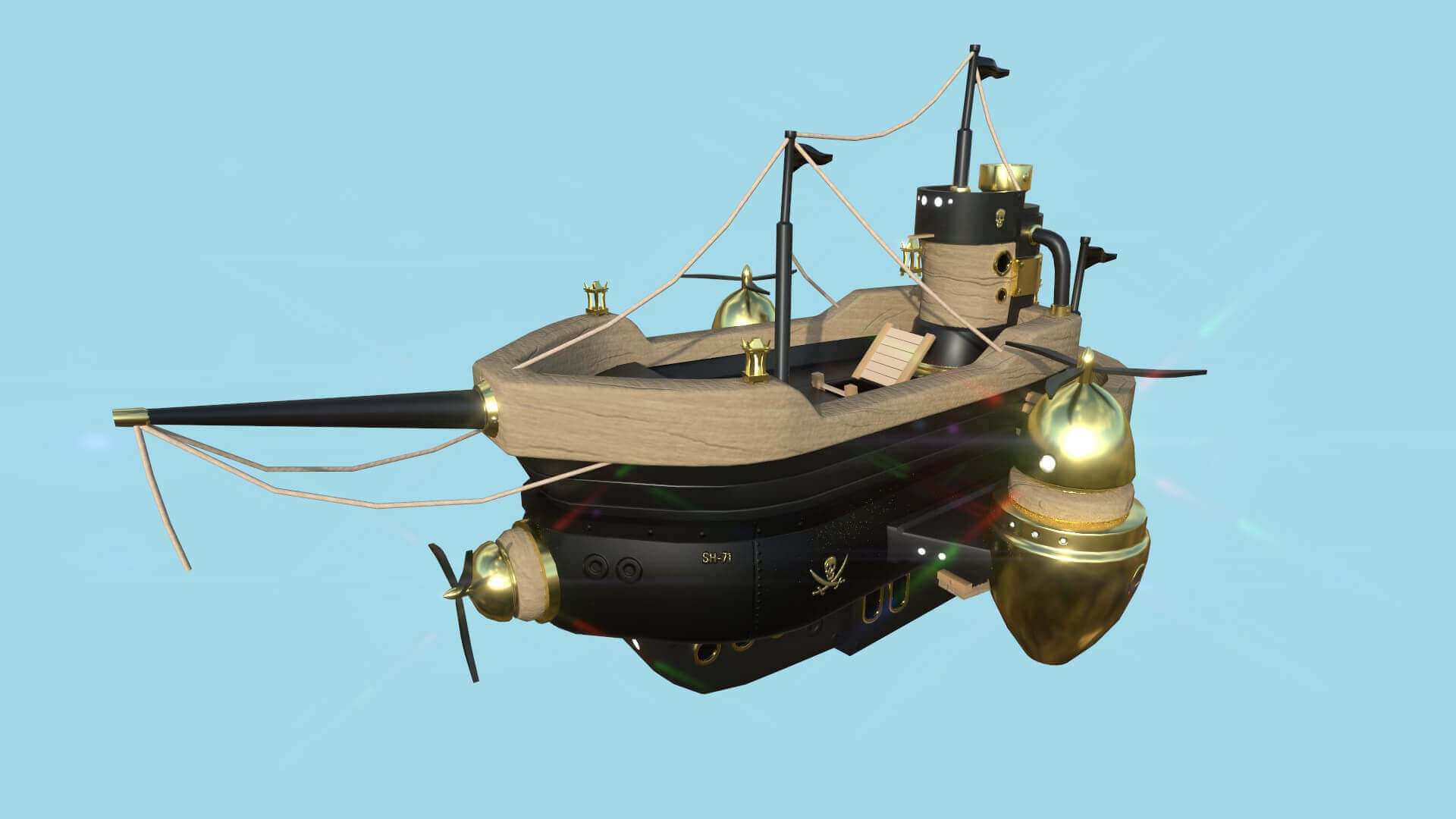 Cartoon Airship 08 - Black and Gold - 3D Model by gsommer