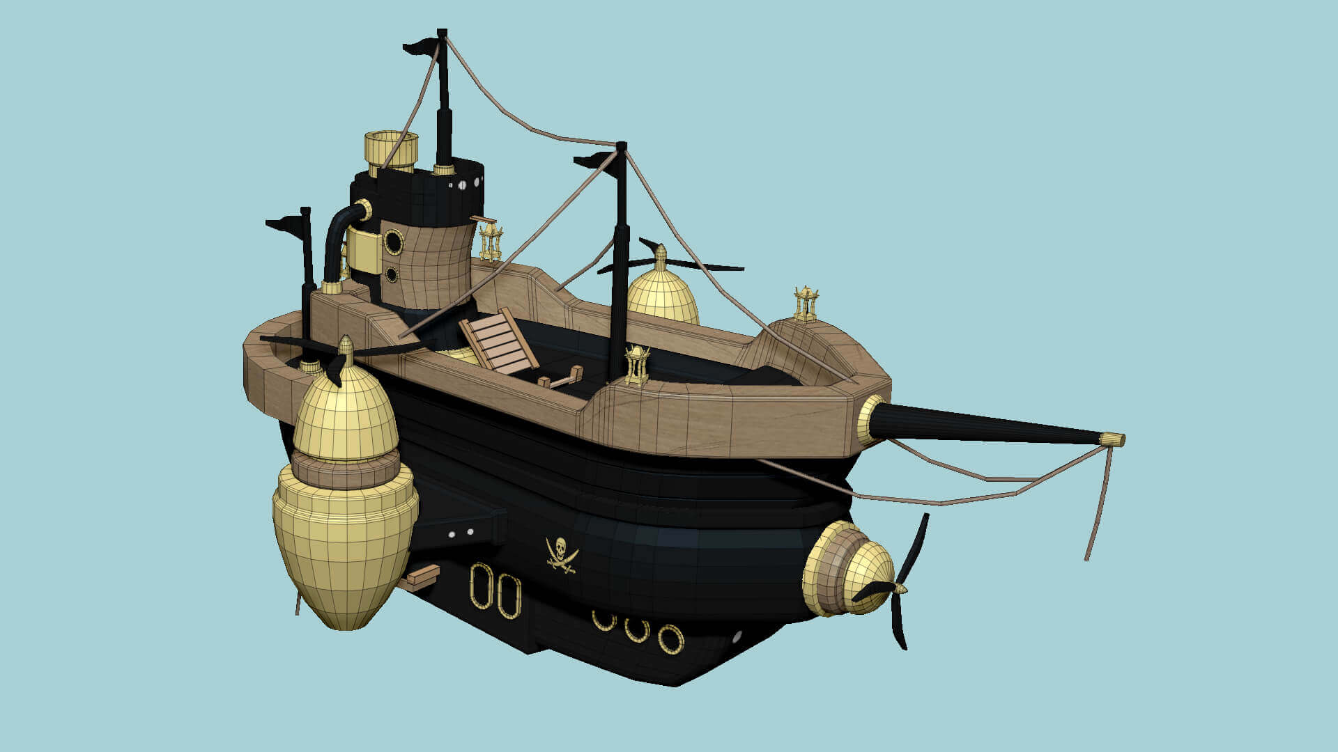 Cartoon Airship 08 - Black and Gold 3D Model by gsommer