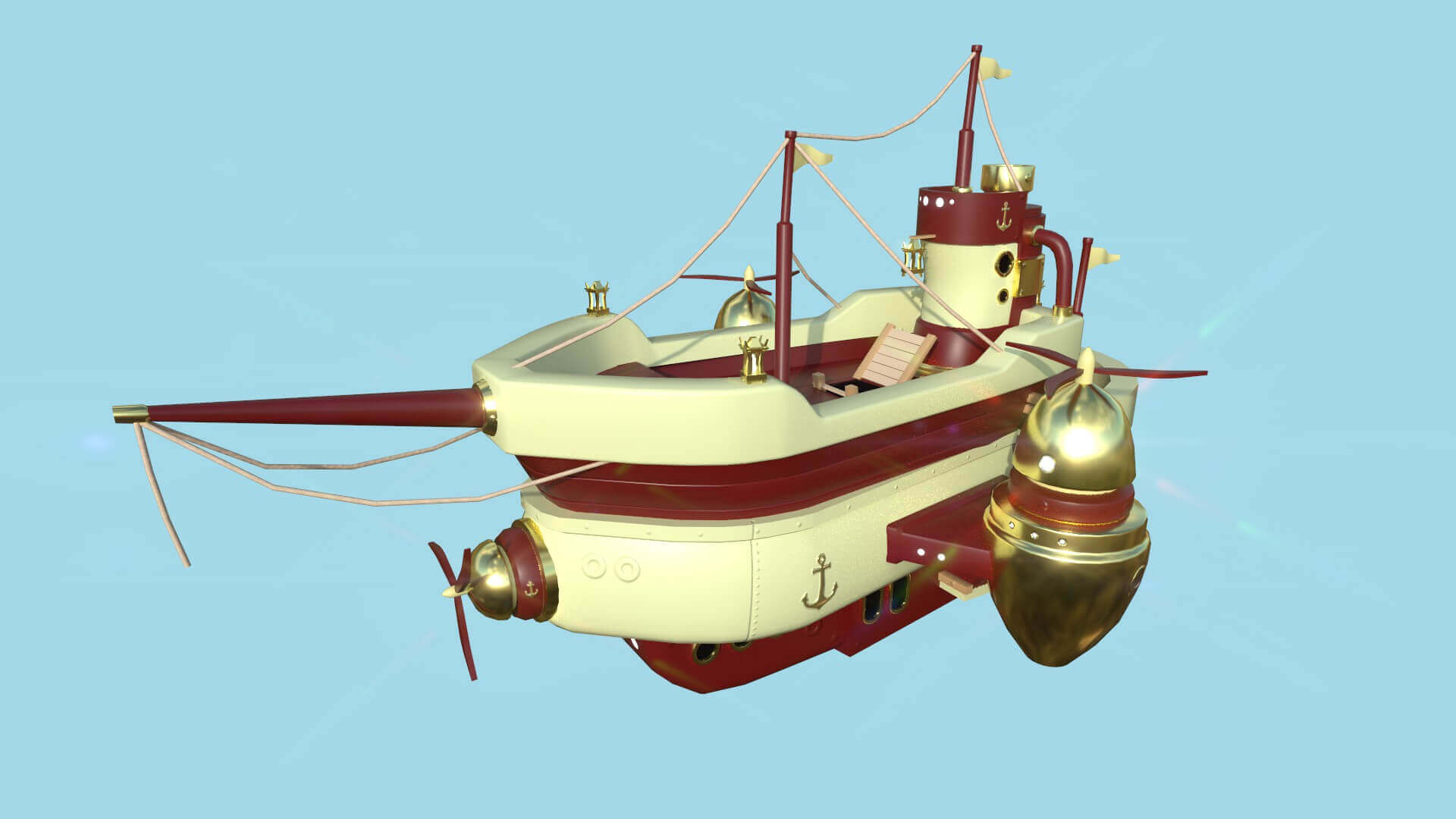 Cartoon Airship 10 - Red and Yellow 3D Model by gsommer
