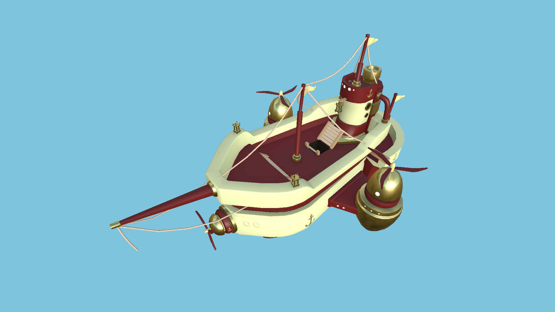 Cartoon Airship 10 - Red and Yellow 3D Model by gsommer