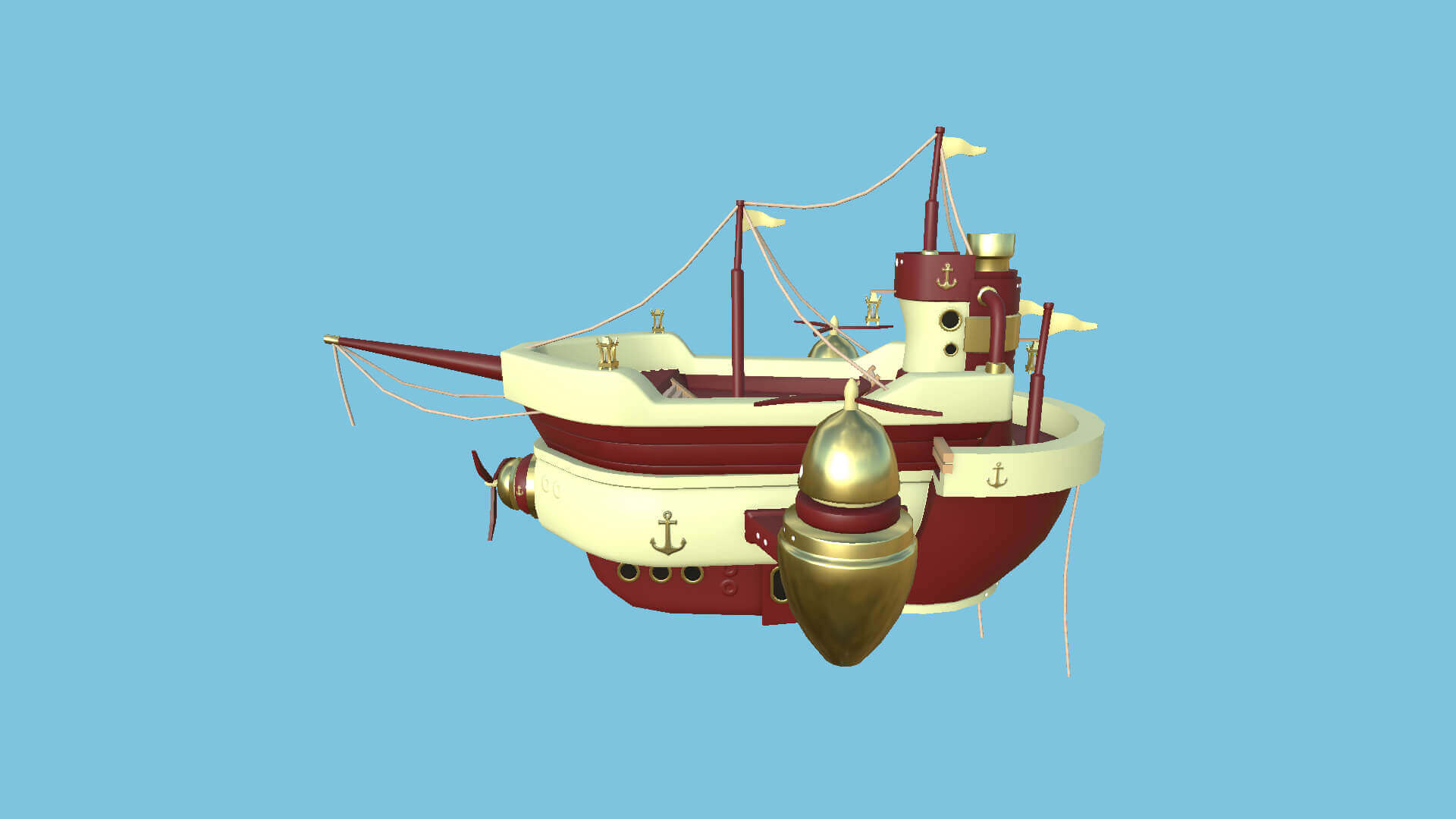Cartoon Airship 10 - Red and Yellow 3D Model by gsommer