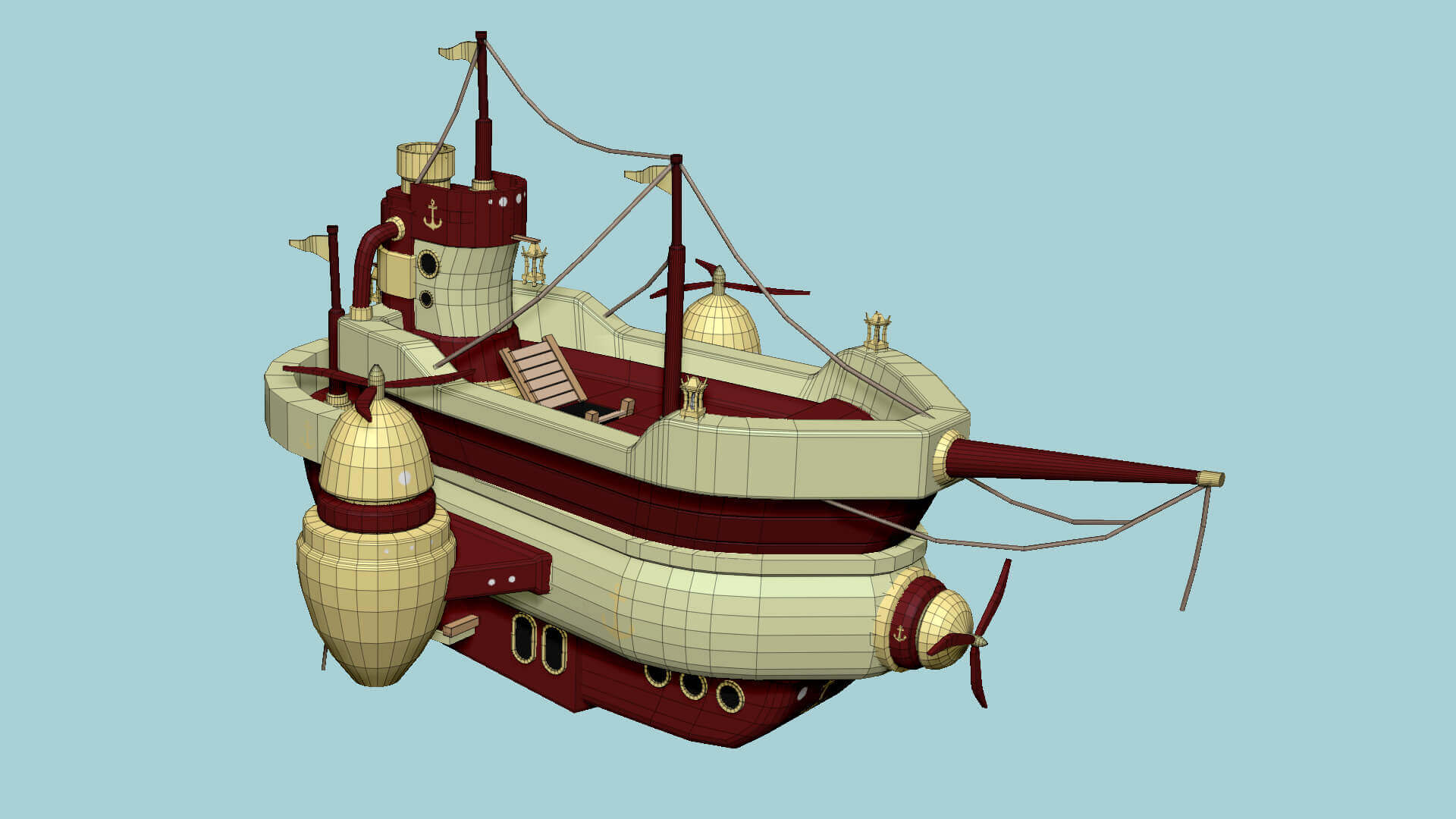 Cartoon Airship 10 - Red and Yellow 3D Model by gsommer