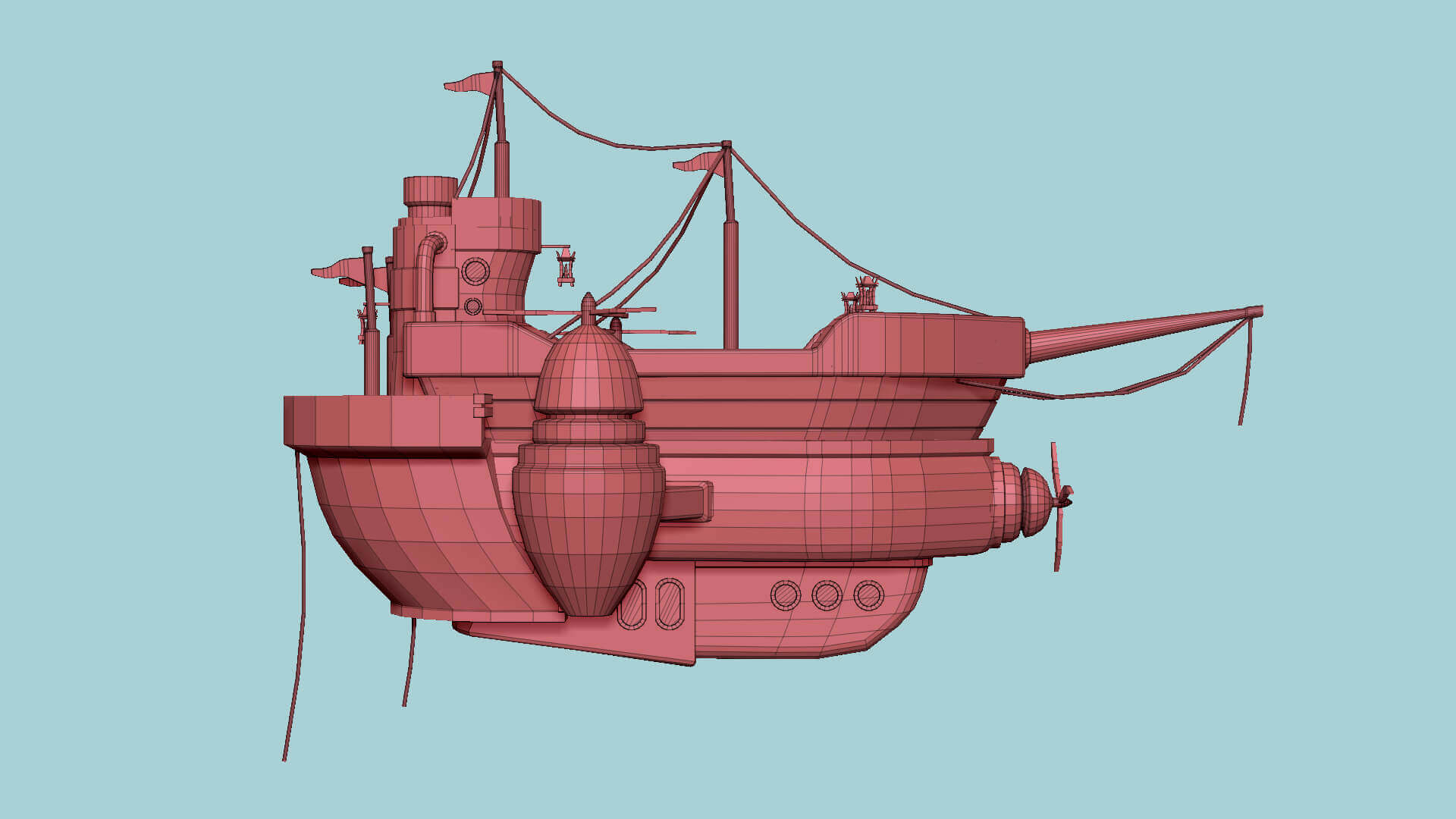 Cartoon Airship 10 - Red and Yellow 3D Model by gsommer