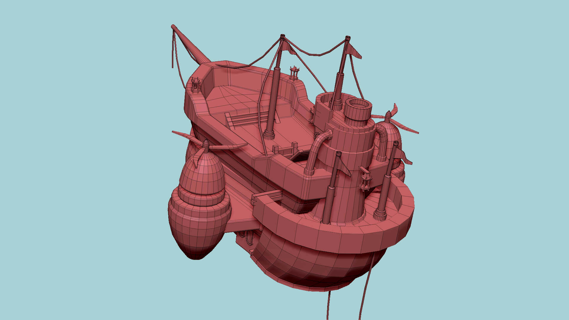 Cartoon Airship 10 - Red and Yellow 3D Model by gsommer