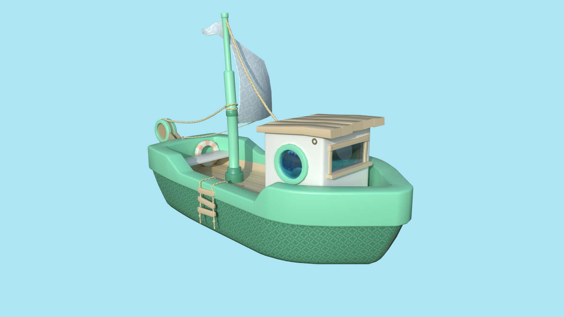 Cartoon Boat 01 - Green 3D Model by gsommer