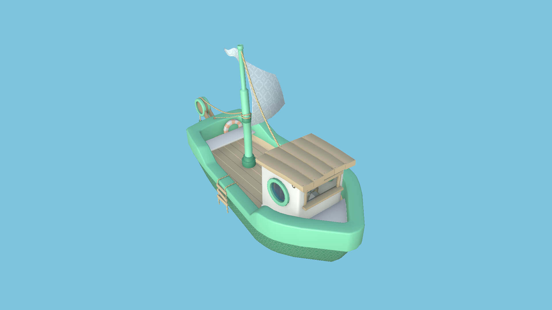 Cartoon Boat 01 - Green 3D Model by gsommer