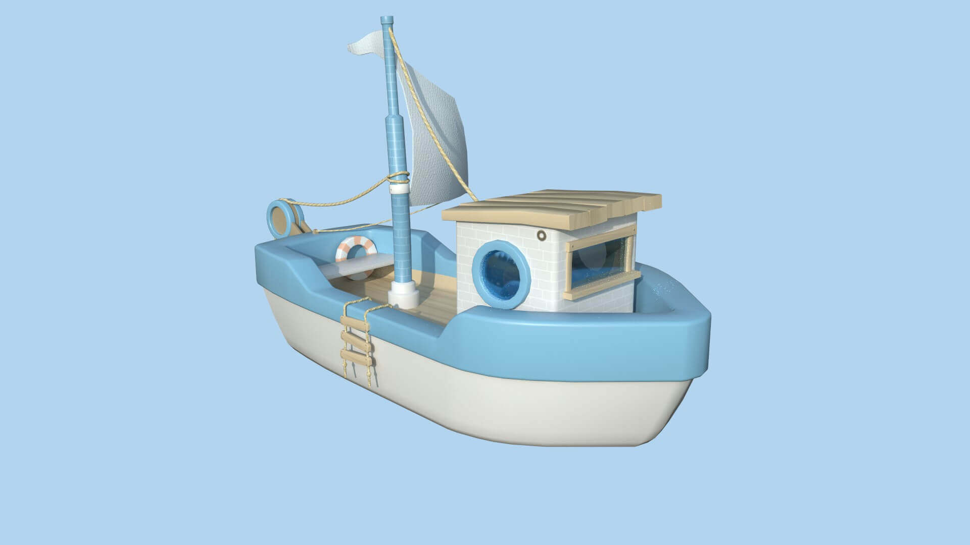 Cartoon Boat 02 - White and Blue 3D Model by gsommer