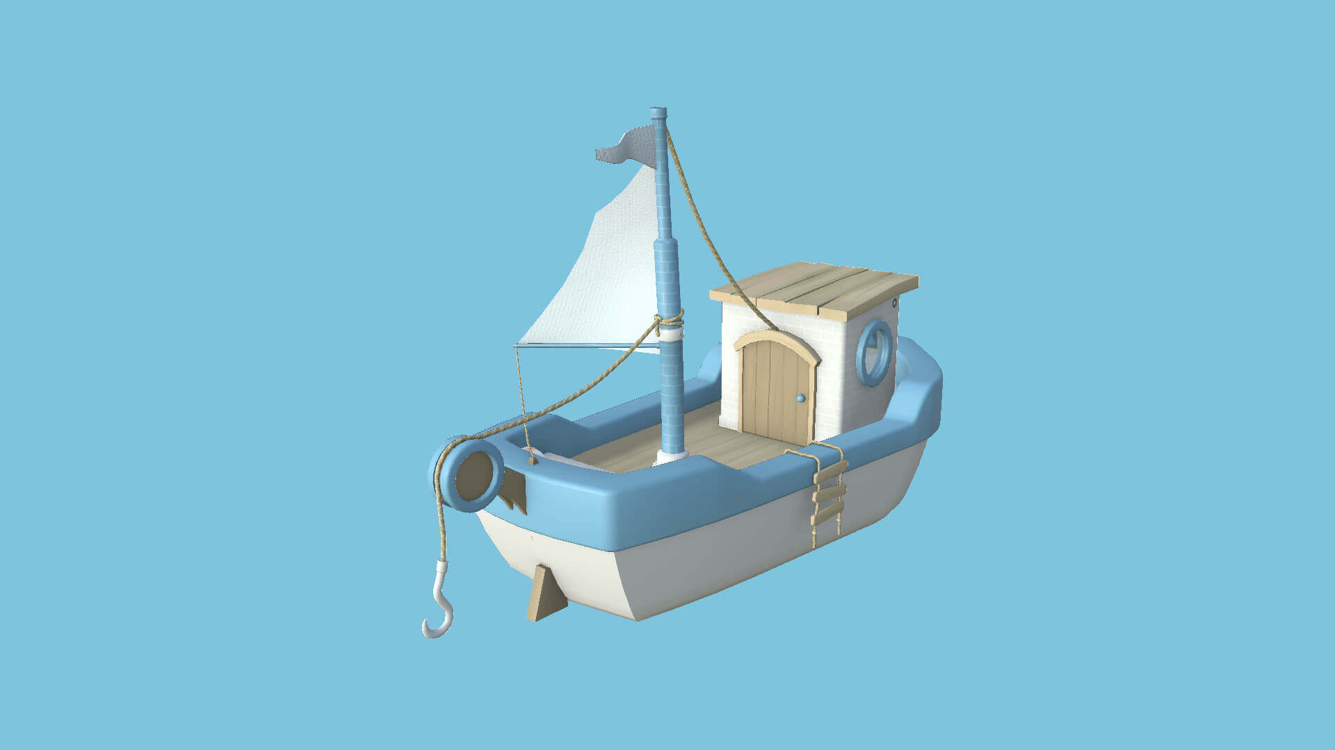 Cartoon Boat 02 - White and Blue 3D Model by gsommer