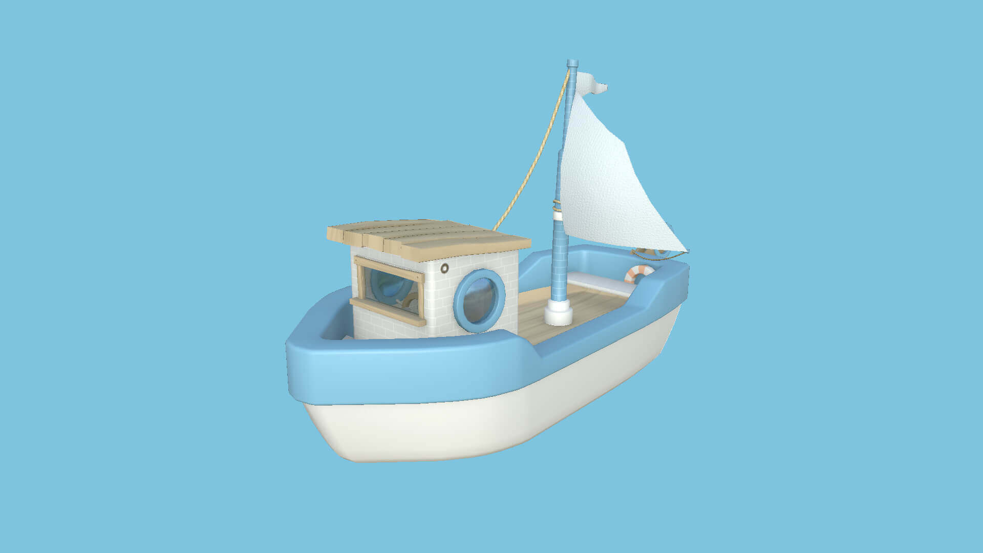 Cartoon Boat 02 - White and Blue 3D Model by gsommer
