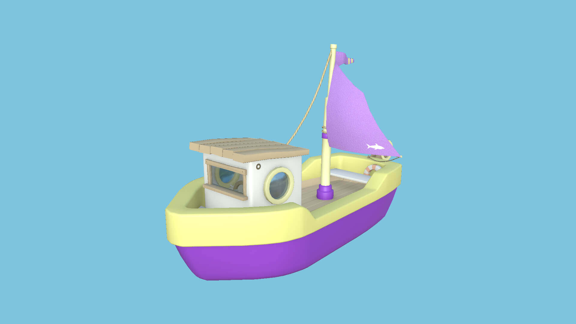 Cartoon Boat 04 - Purple and Yellow 3D Model by gsommer
