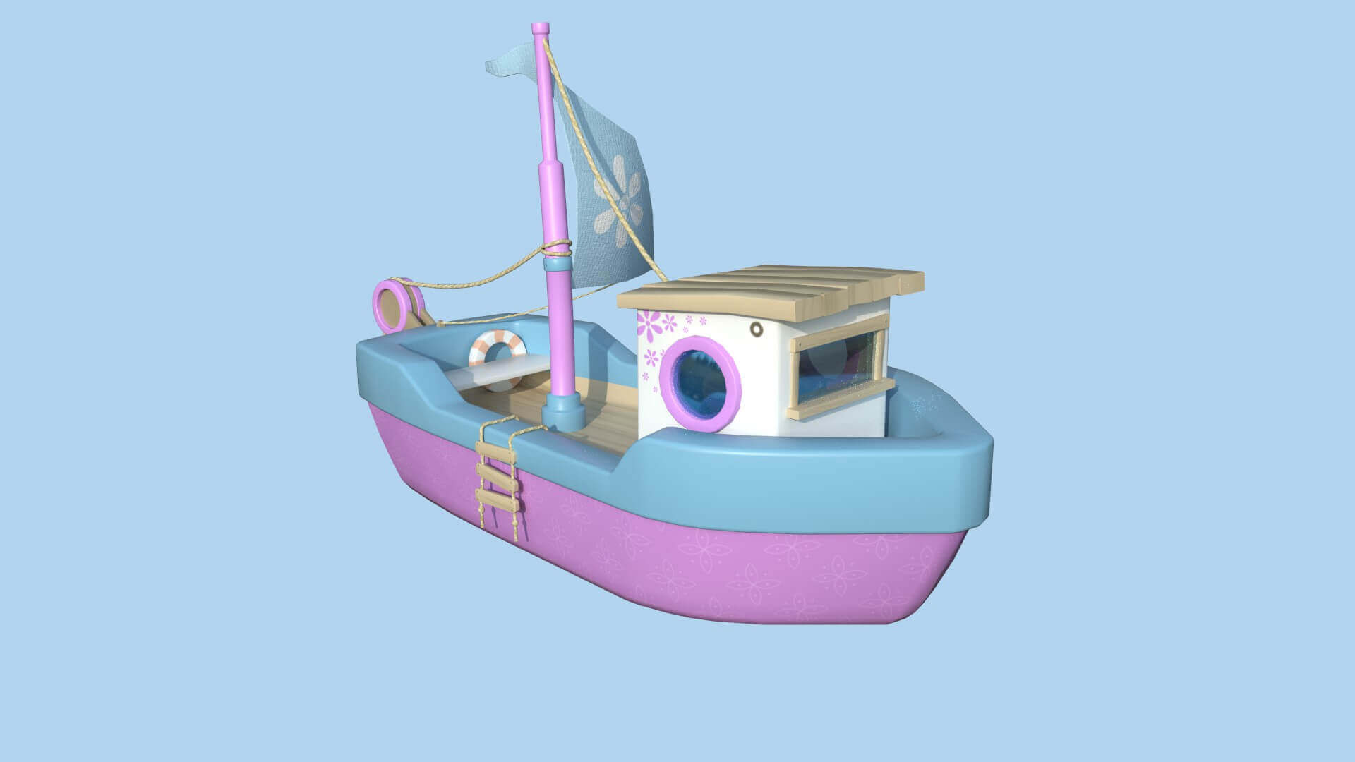 Cartoon Boat 05 - Pink and Blue 3D Model by gsommer