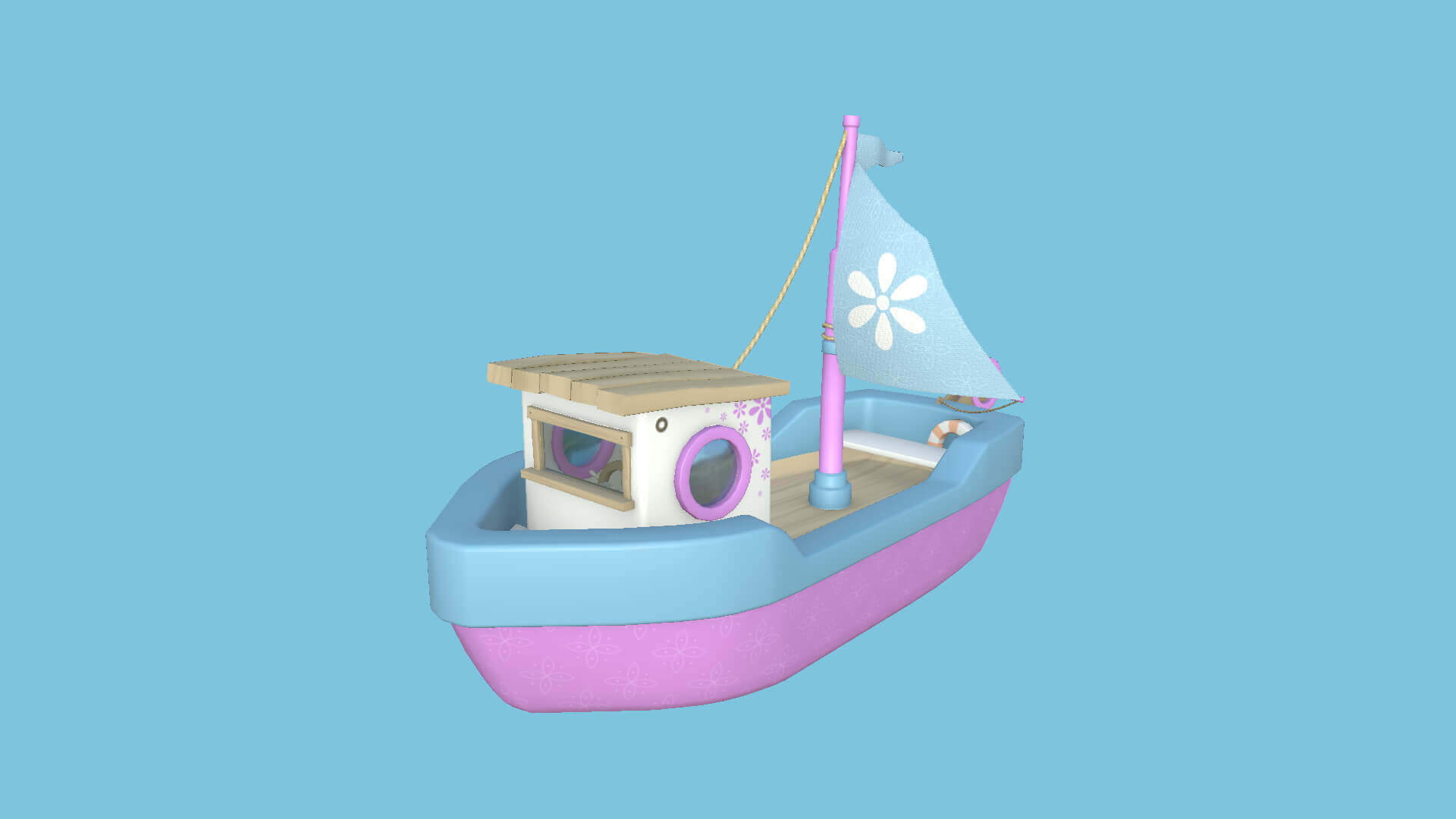 Cartoon Boat 05 - Pink and Blue 3D Model by gsommer