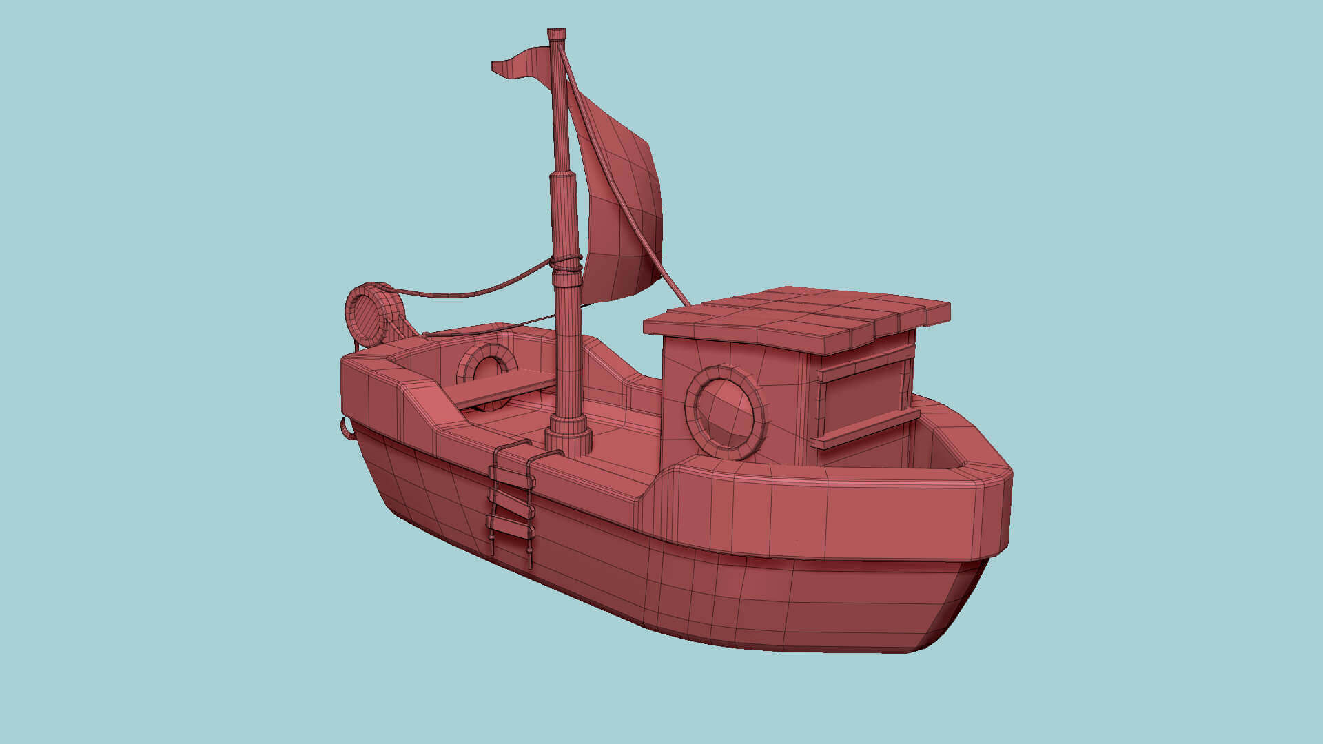 Cartoon Boat 05 - Pink and Blue 3D Model by gsommer