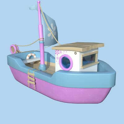 Cartoon Boat 05 - Pink and Blue 3D Model by gsommer