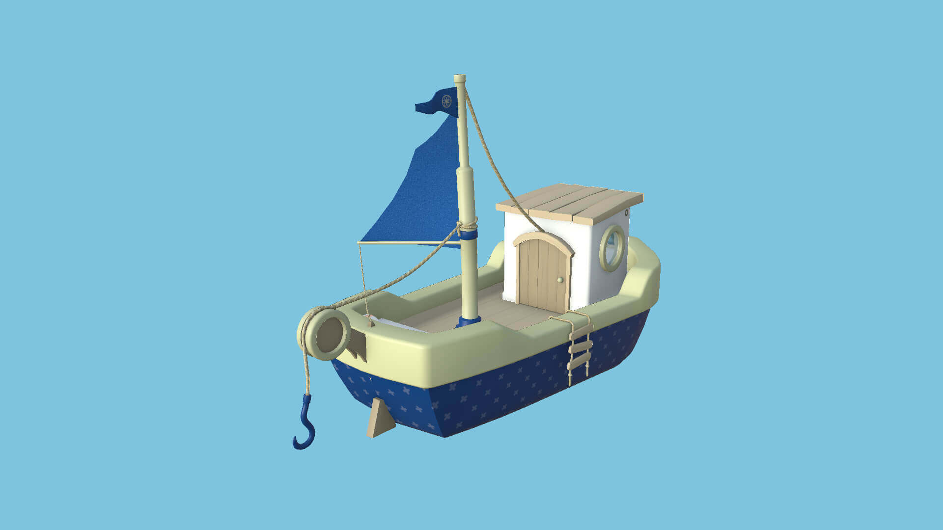 Cartoon Boat 06 - Dark Blue 3D Model by gsommer
