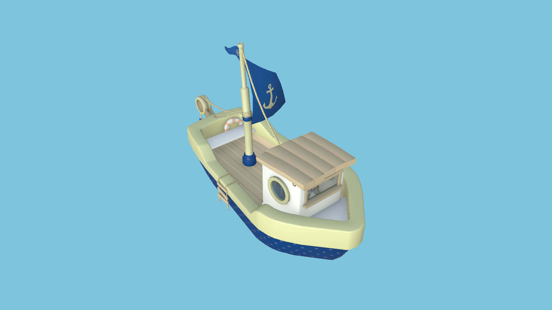Cartoon Boat 06 - Dark Blue 3D Model by gsommer