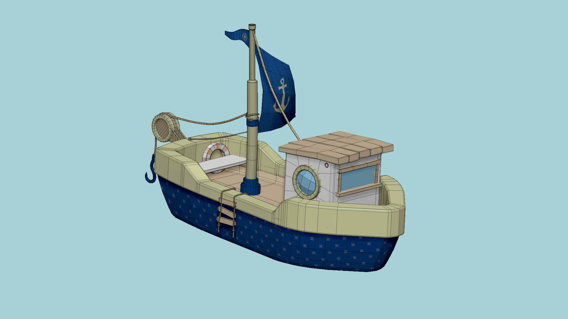 Cartoon Boat 06 - Dark Blue 3D Model by gsommer