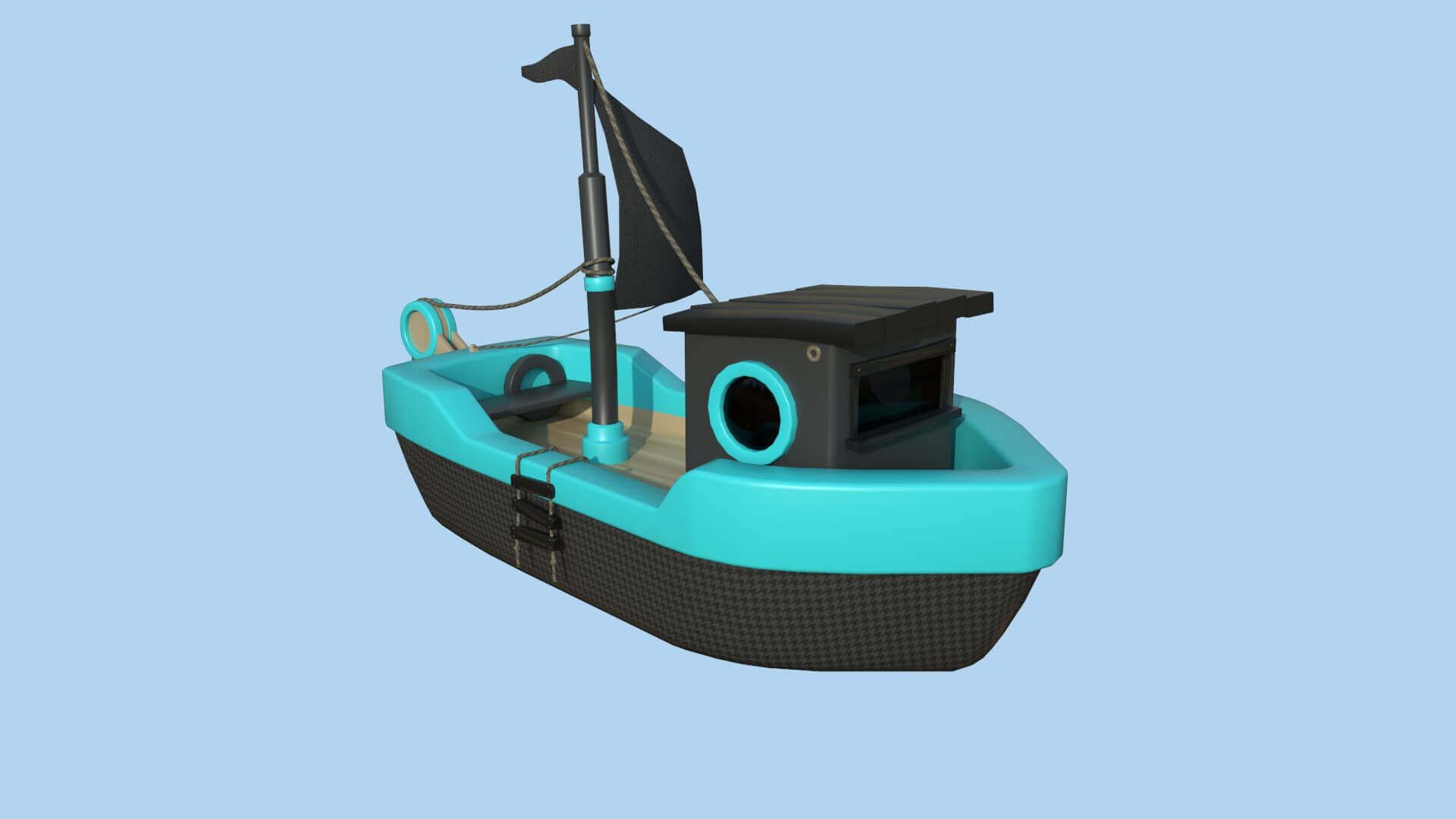 Cartoon Boat 07 - Black and Blue 3D Model by gsommer