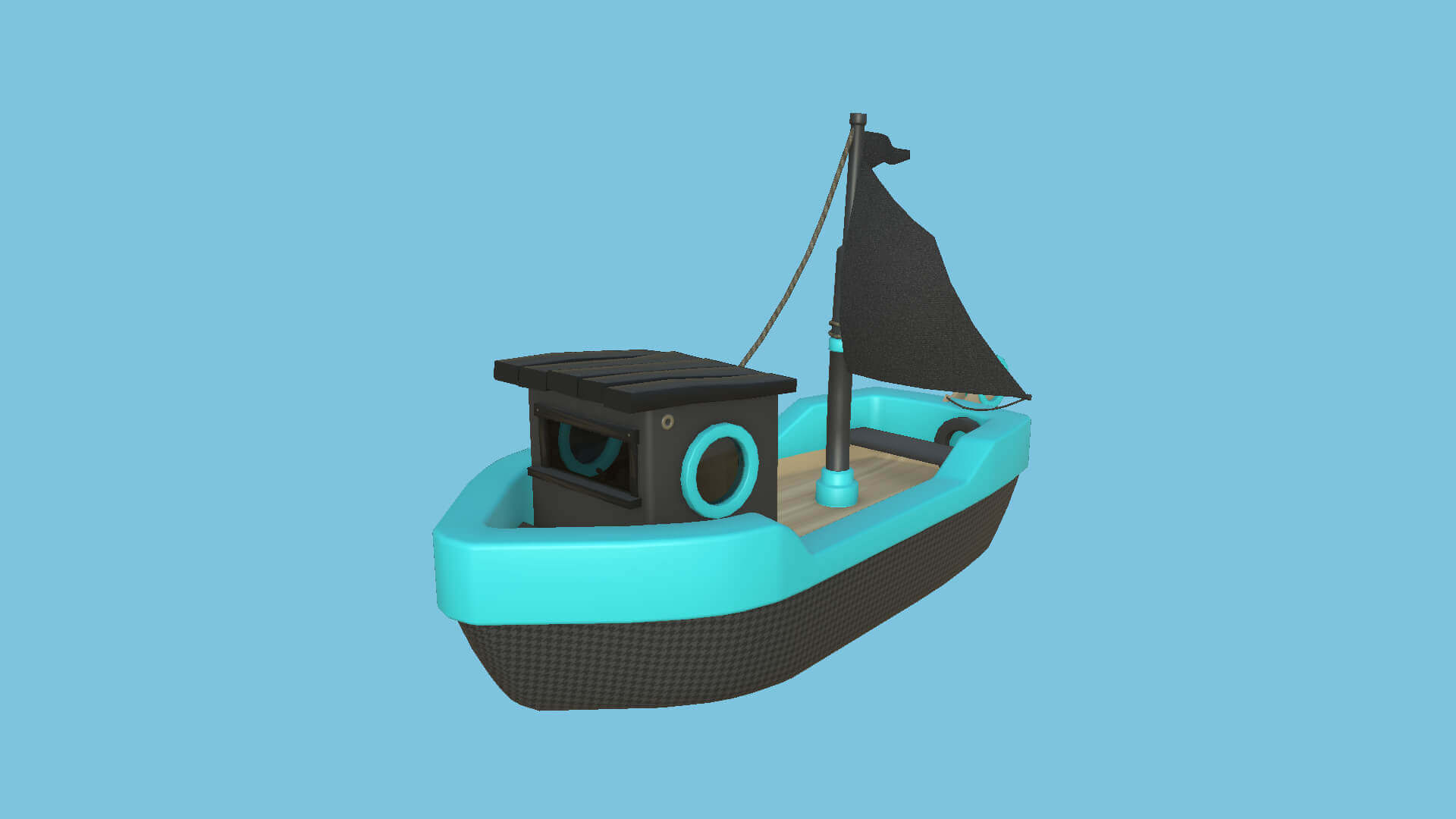 Cartoon Boat 07 - Black and Blue 3D Model by gsommer