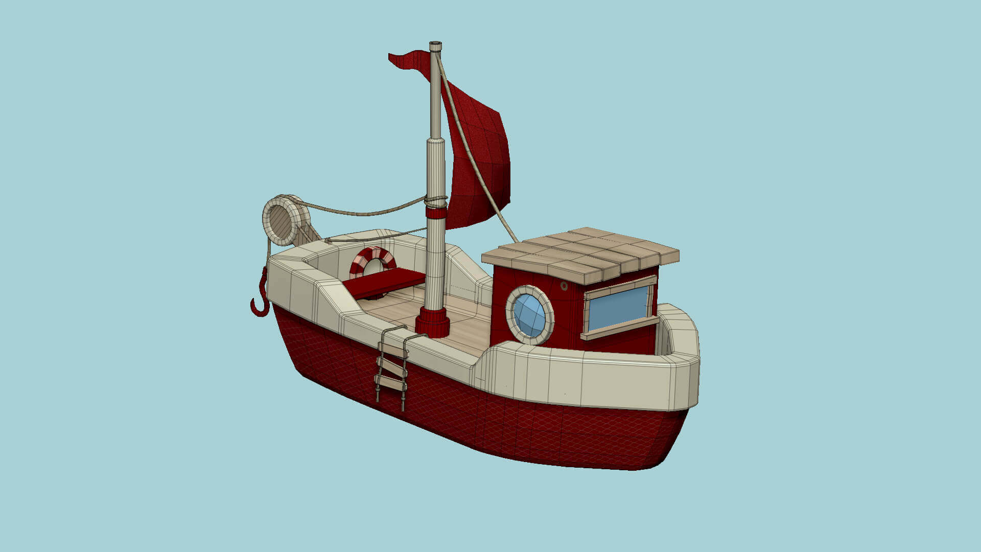 Cartoon Boat 08 - Red 3D Model by gsommer