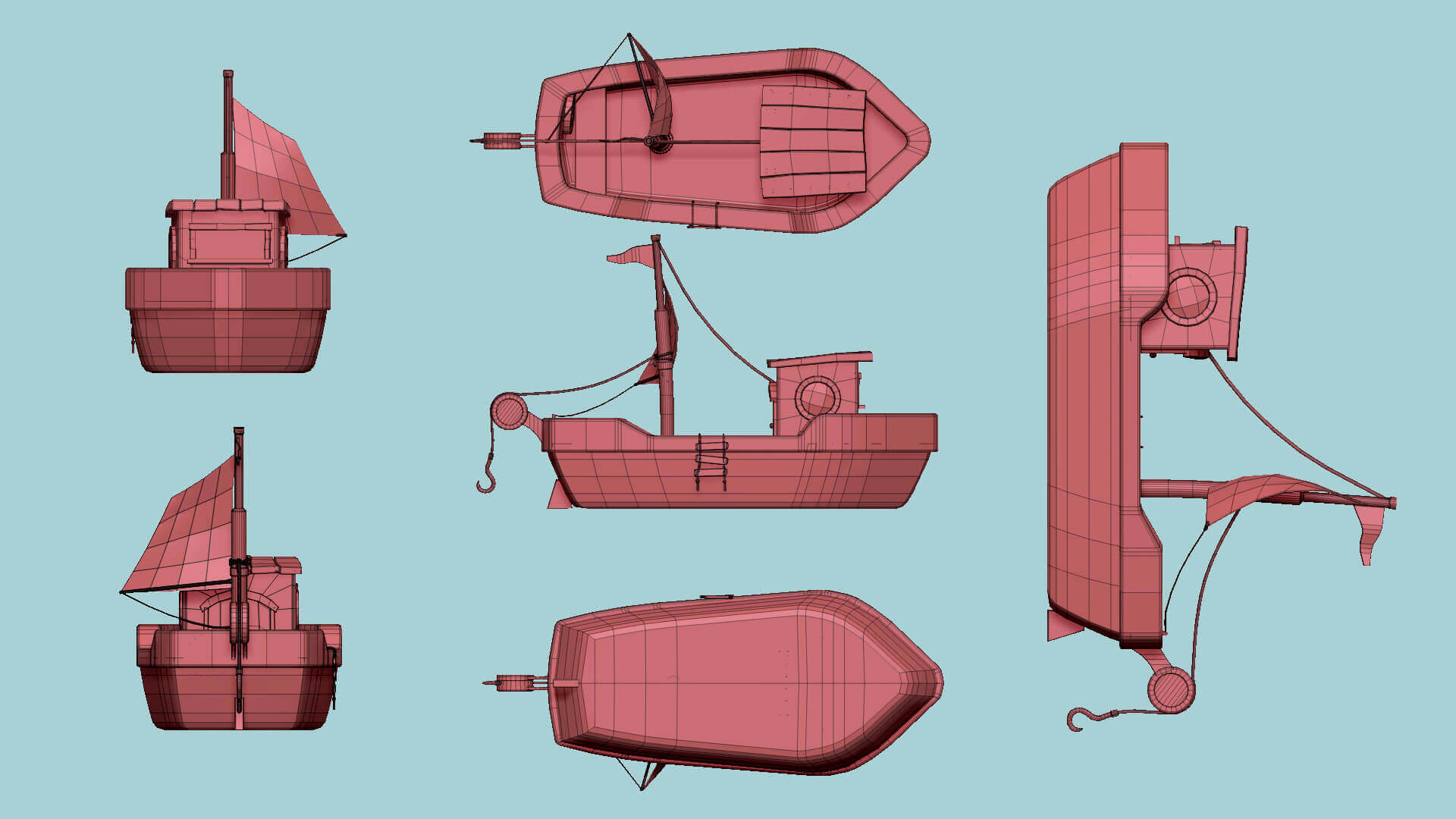 Cartoon Boat 08 - Red 3D Model by gsommer