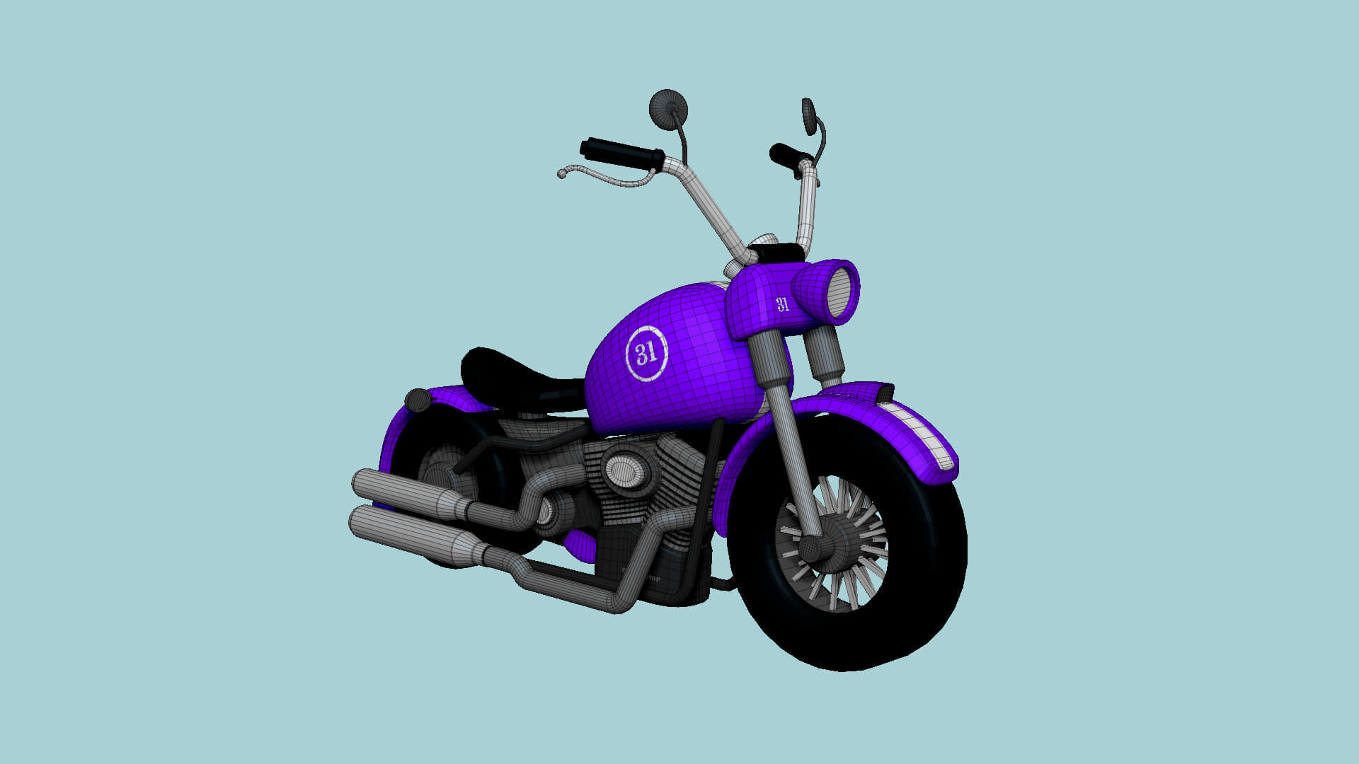 Cartoon Motorcycle Model A 07 - Purple - 3D Model by gsommer