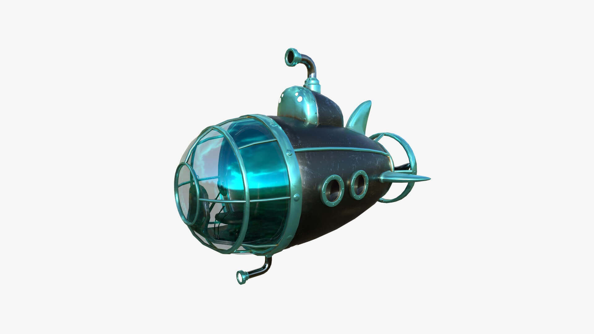 Cartoon Submarine 08 - Black and Blue 3D Model by gsommer