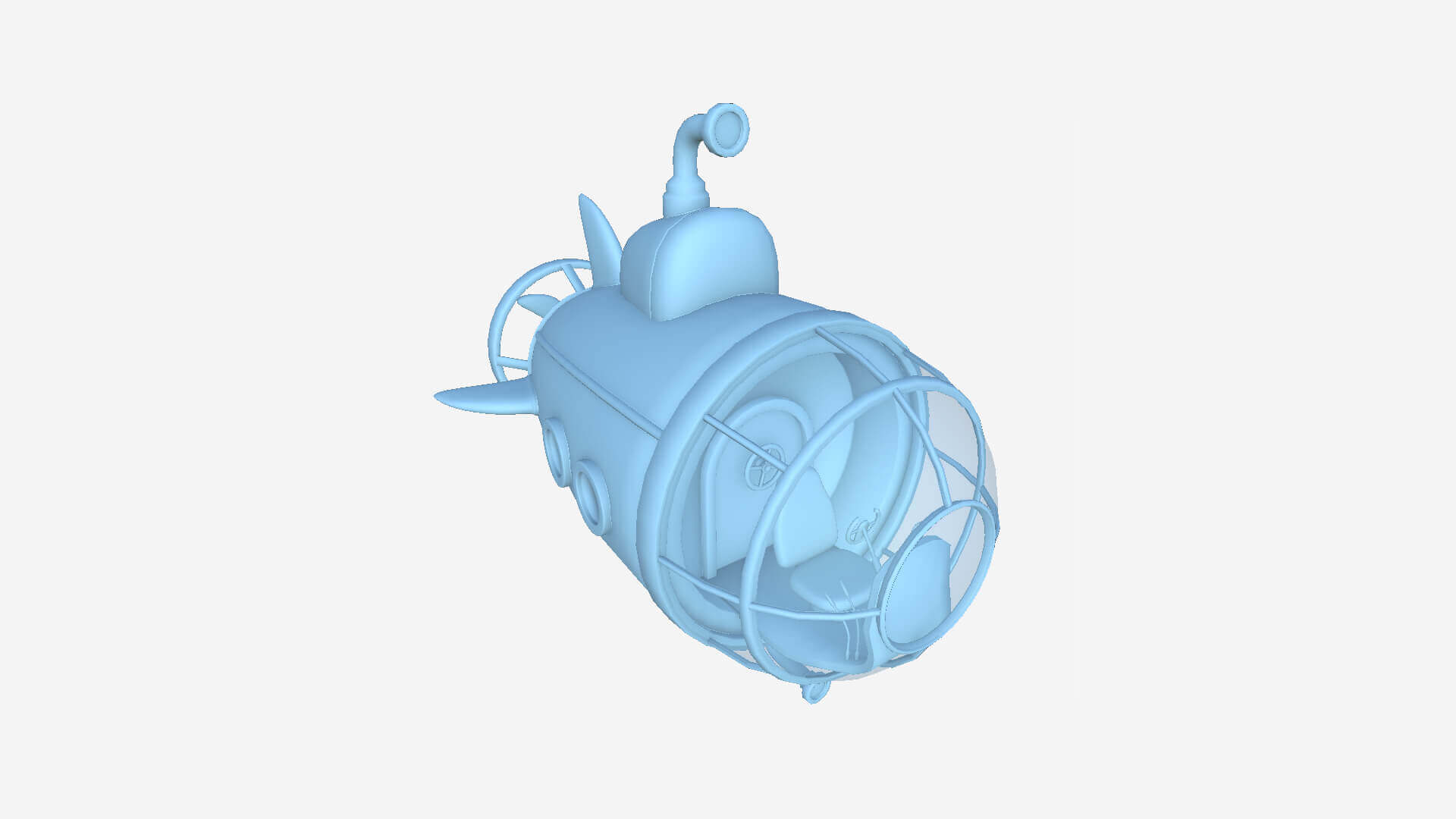Cartoon Submarine 10 - White and Blue 3D Model by gsommer