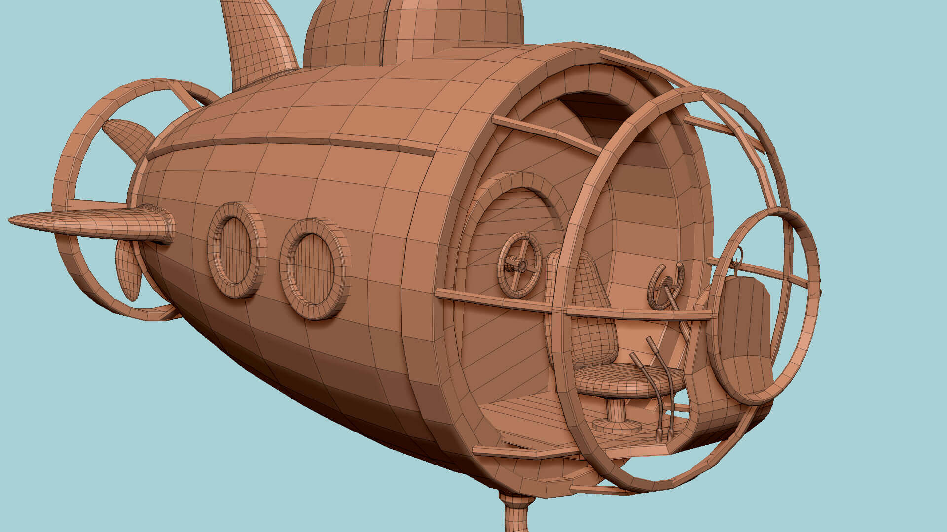 Cartoon Submarine 10 - White and Blue 3D Model by gsommer