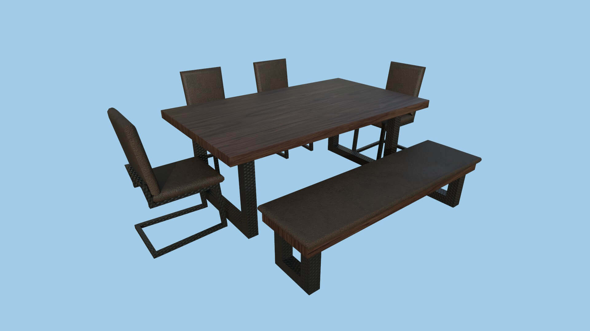 Dining Table 43 - Wood Leather 3D Model by gsommer