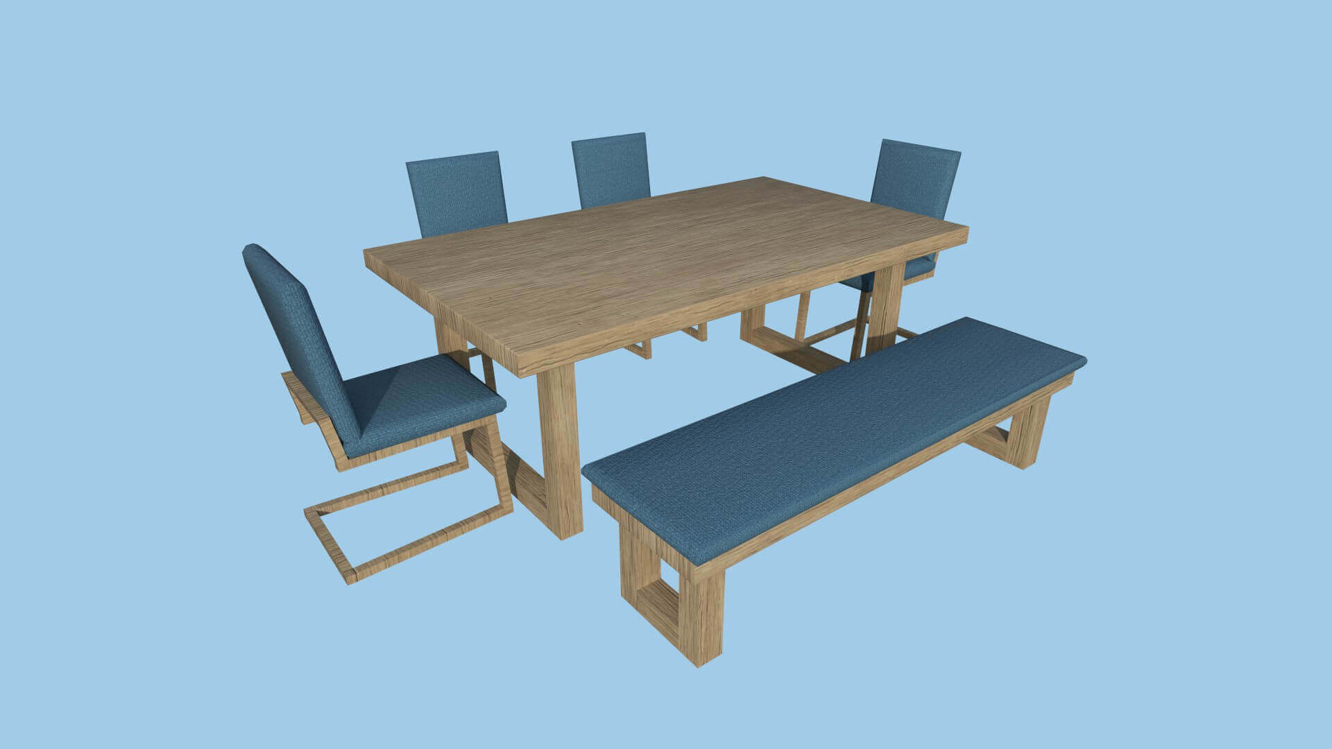 Dining Table 46 - Blue Wood 3D Model by gsommer