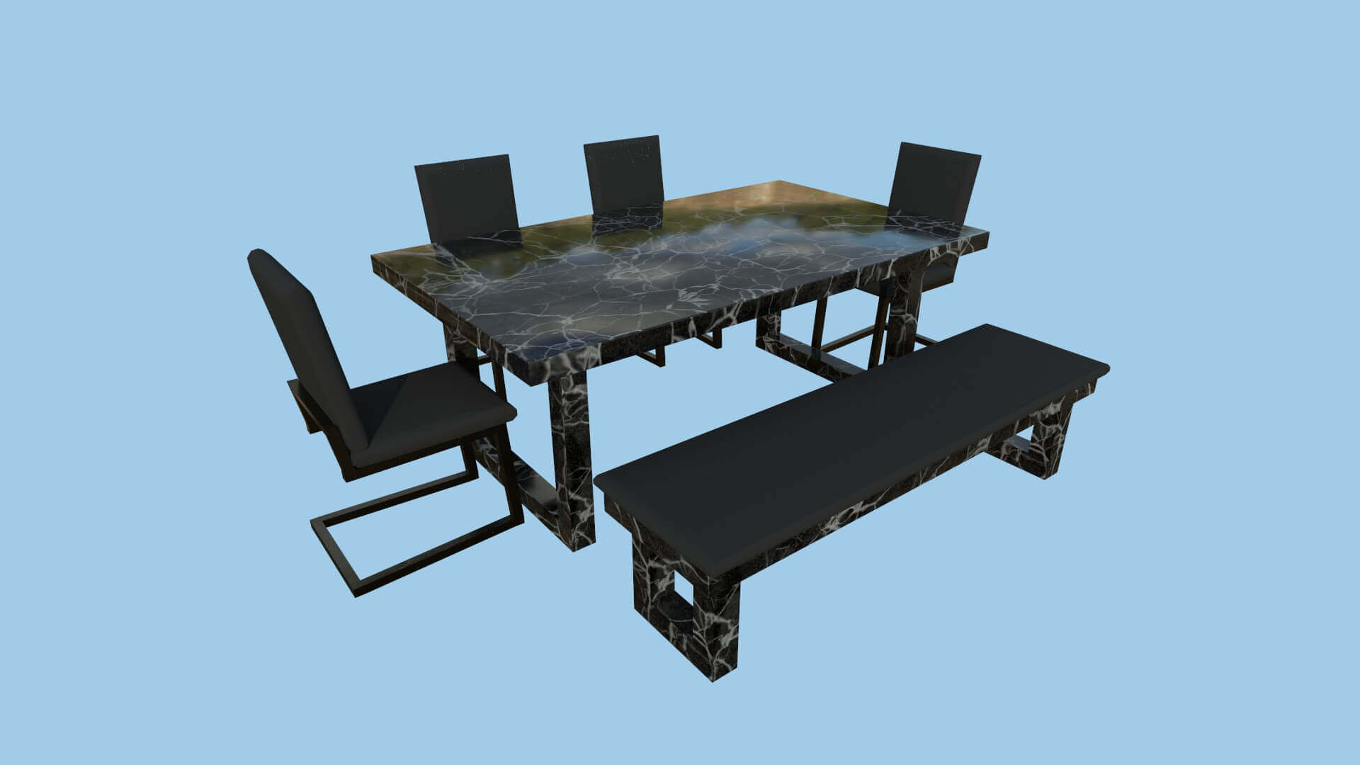 Dining Table 47 - Black Marble 3D Model by gsommer