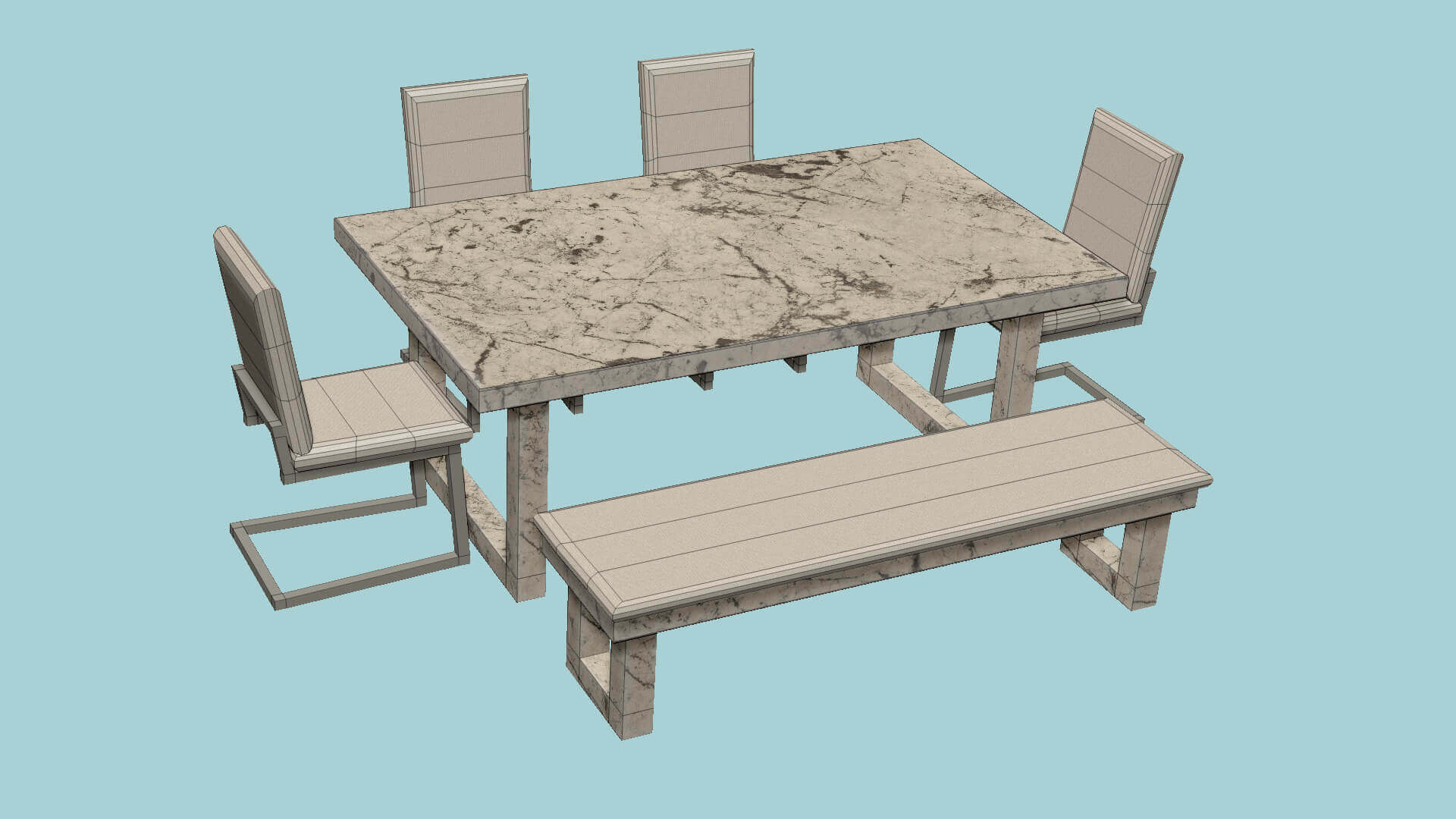 Dining Table 48 - White Marble 3D Model by gsommer
