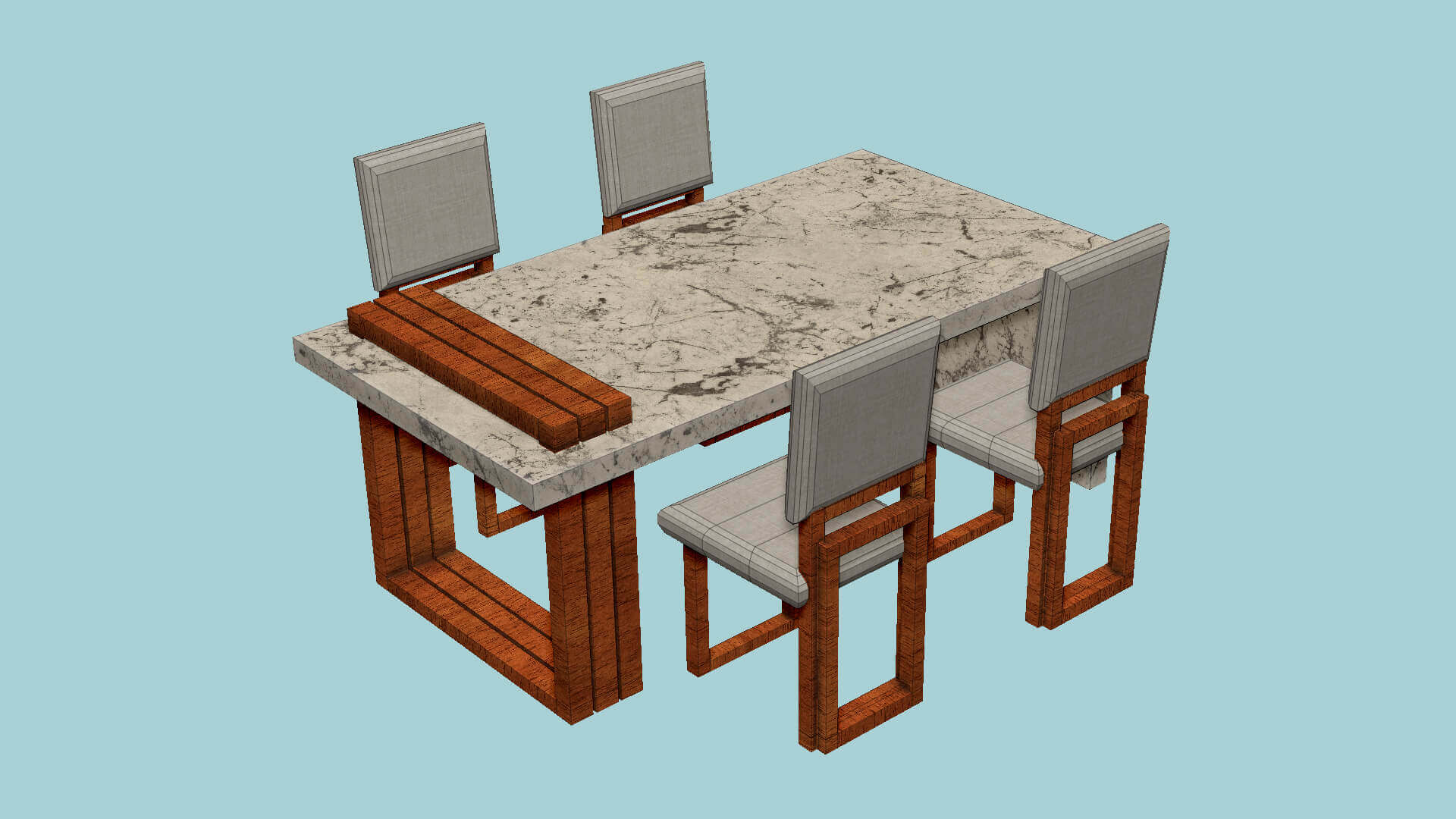 Dining Table 67 - Marble Wood 3D Model by gsommer