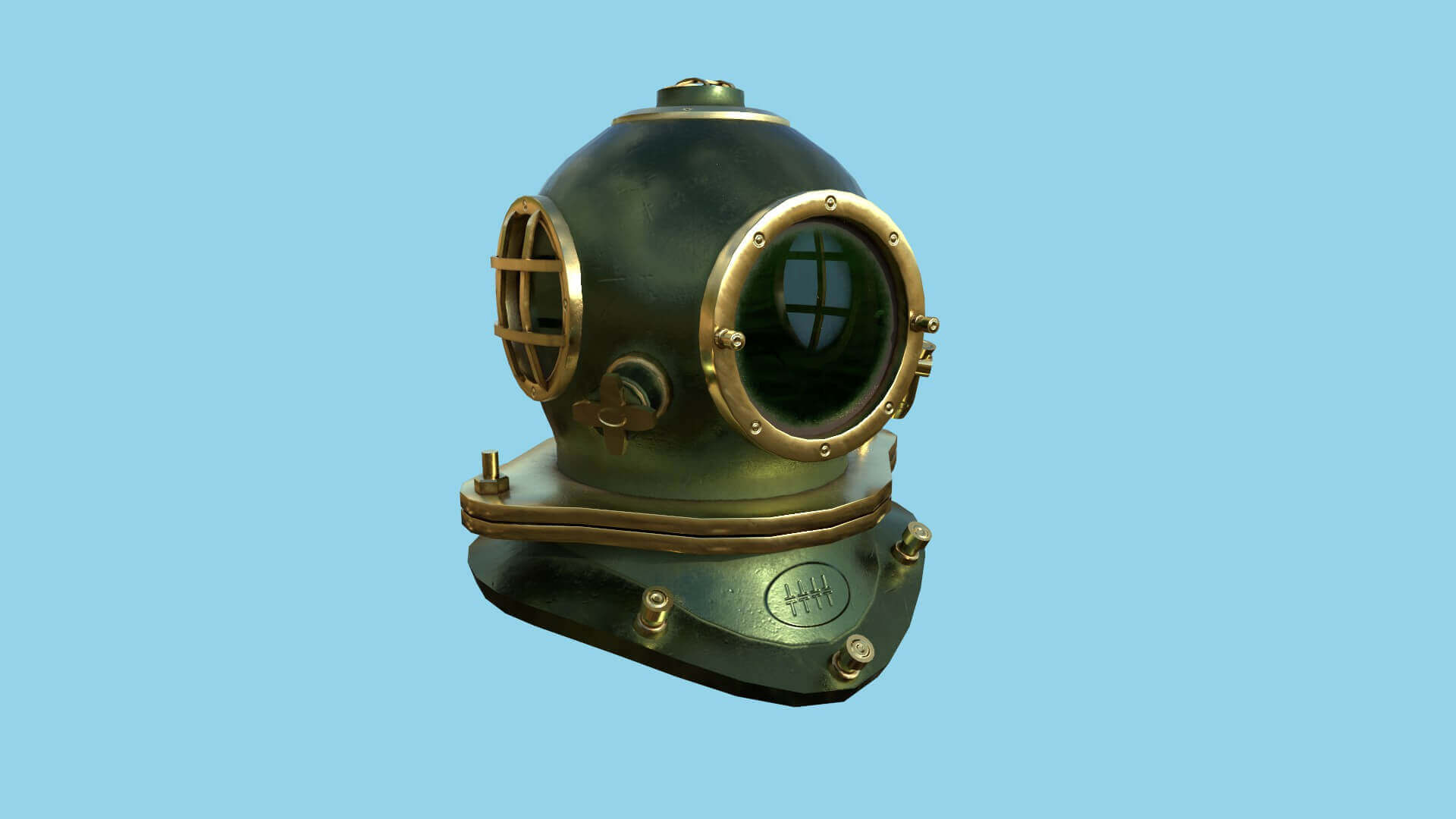 Diving Helmet Model A 04 - Green and Gold by gsommer