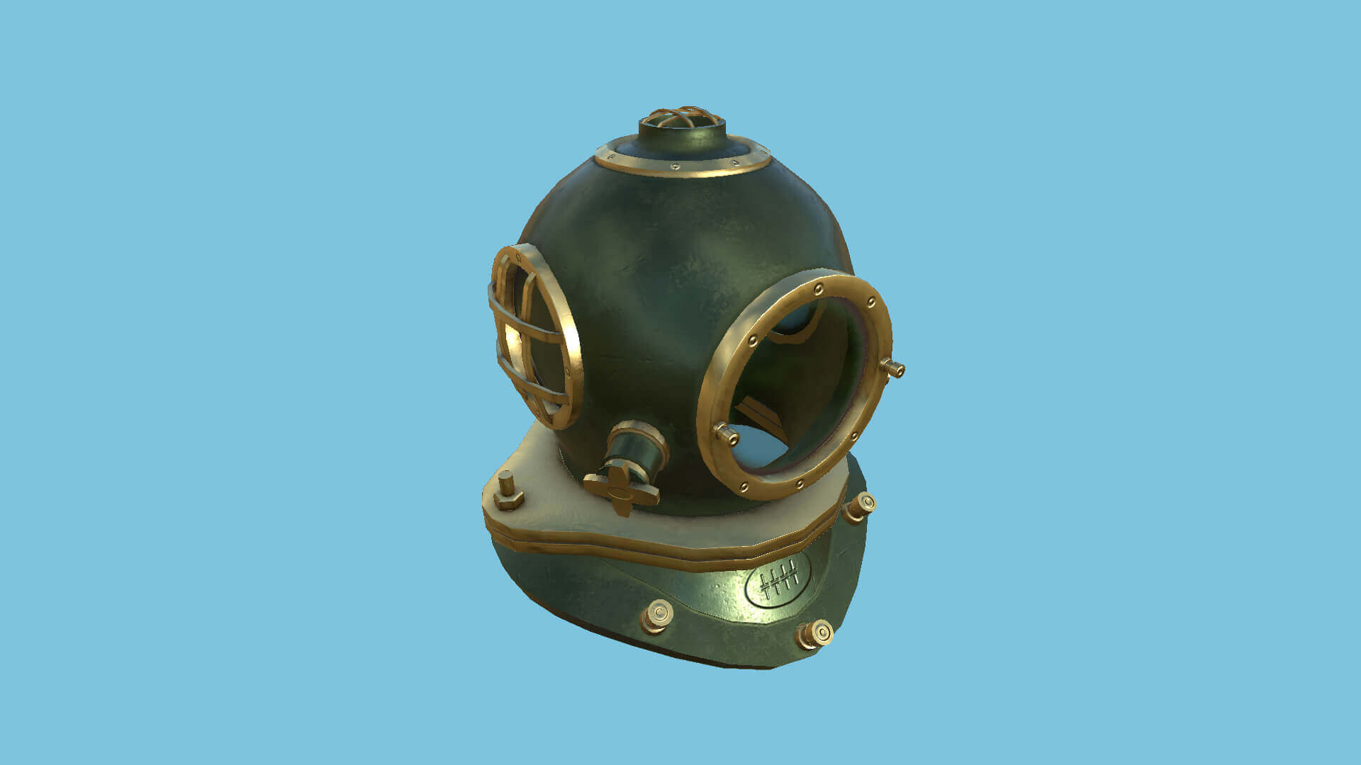 Diving Helmet Model A 04 - Green and Gold by gsommer