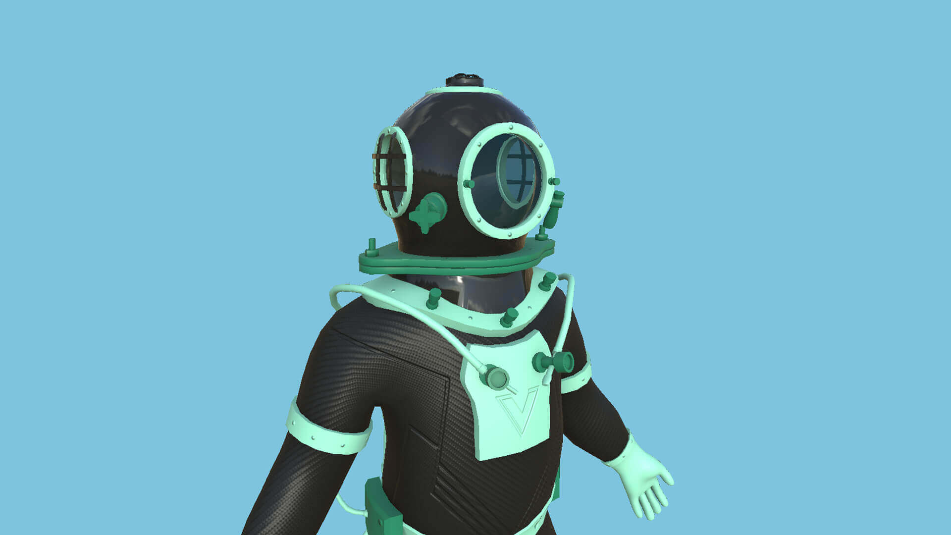 Diving Suit 08 - Cartoon Black Green 3D Model by gsommer